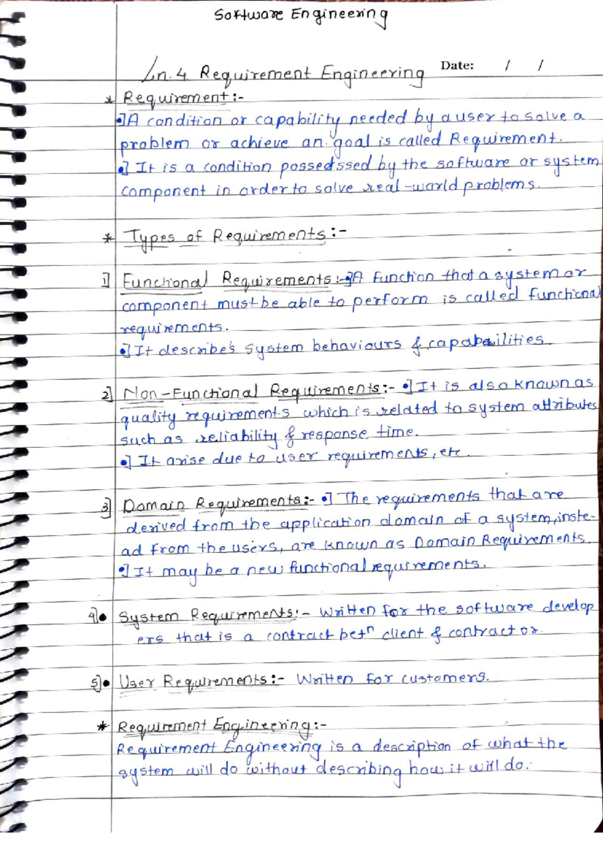 SE 4: Requirement Engineering Notes and Key Concepts - Studocu