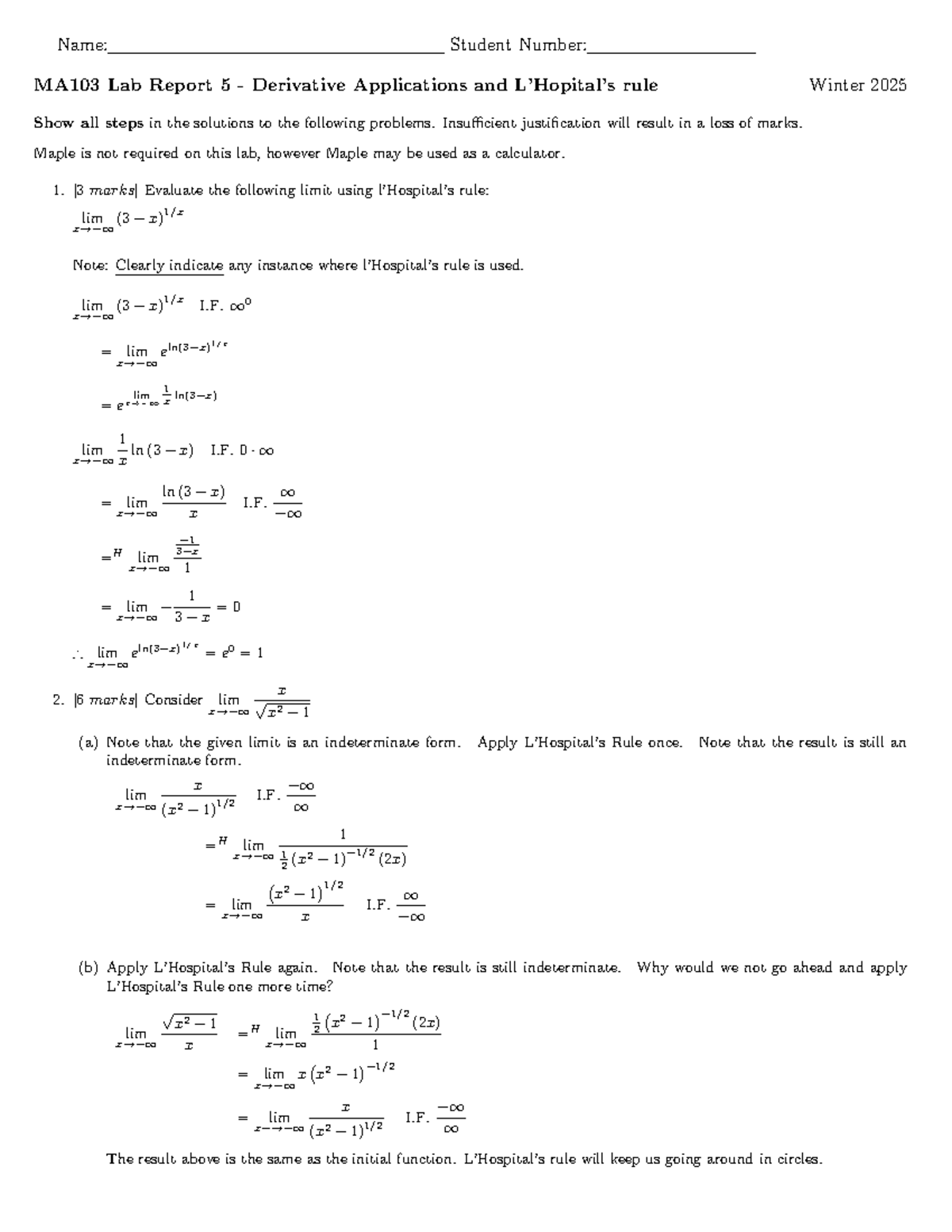 MA103 Lab 5 solutions: Derivative applications and rules - Studocu