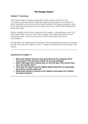 Chapter 9-10 - The Hunger Games Chapter 9 Summary Katniss prepares for ...