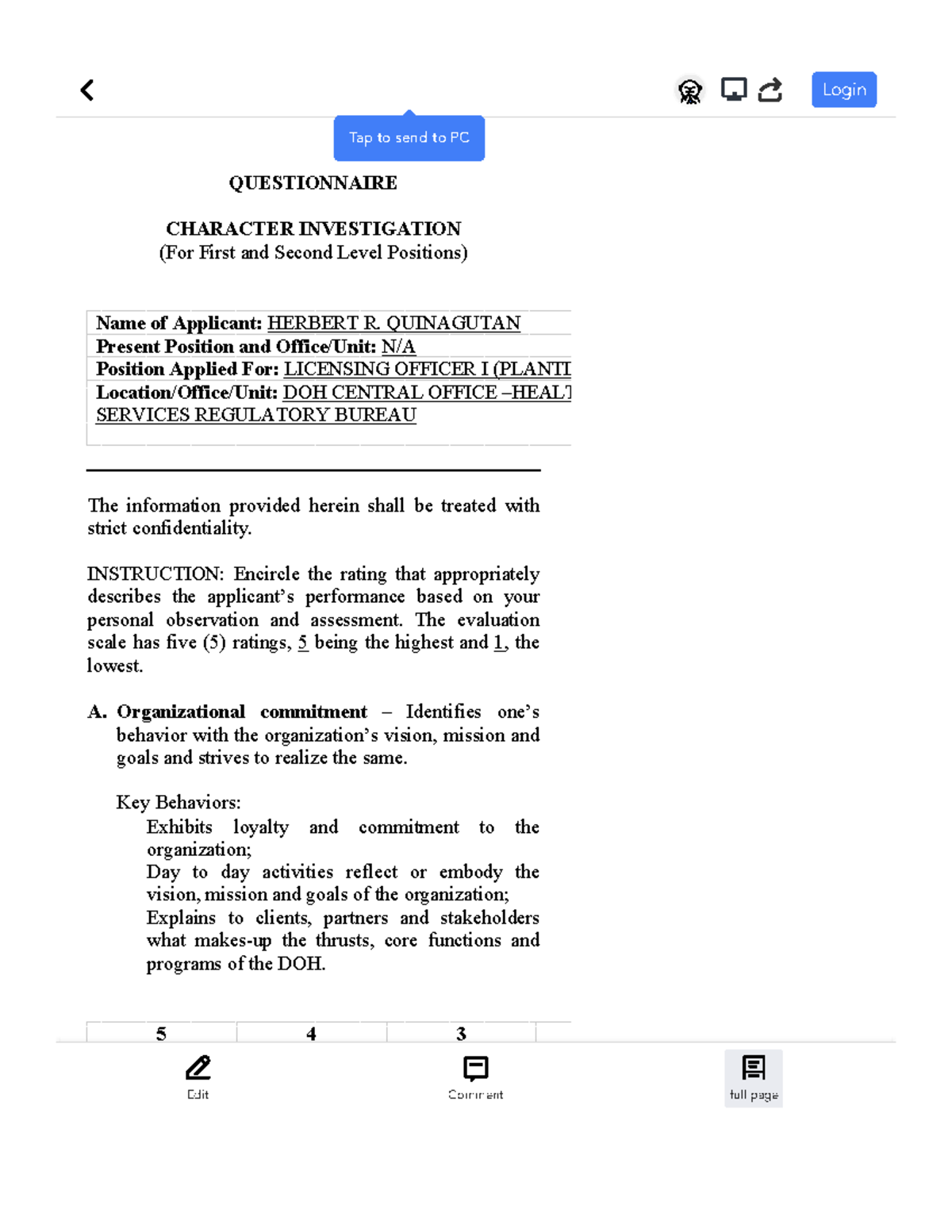 Background Investigation Questionnaire- Herbert R. Quinagutan ...