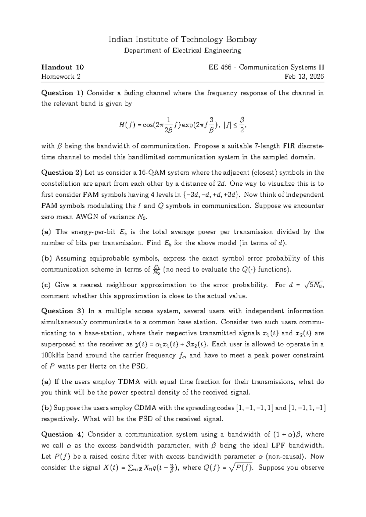 EE 466 Communication Systems II IITB Homework 2 Analysis - Studocu