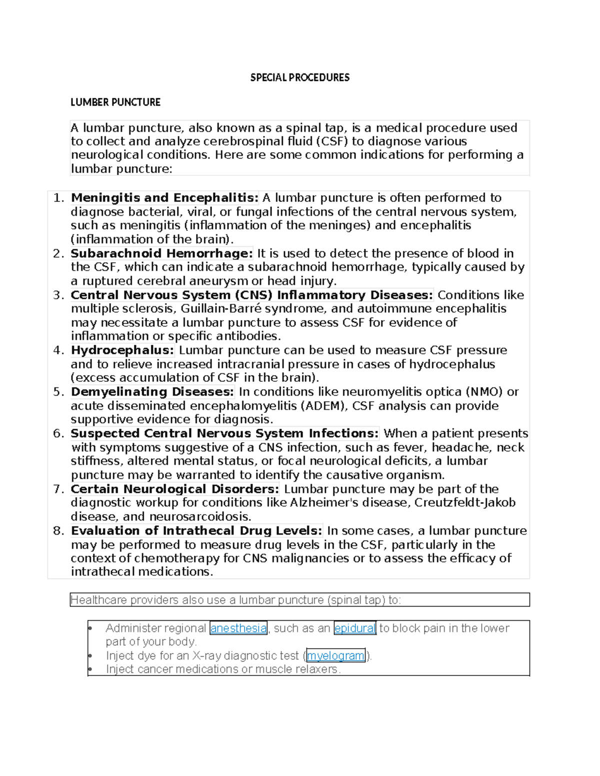 Specialized Diagnostic Procedures: Lumbar Puncture Overview - Studocu