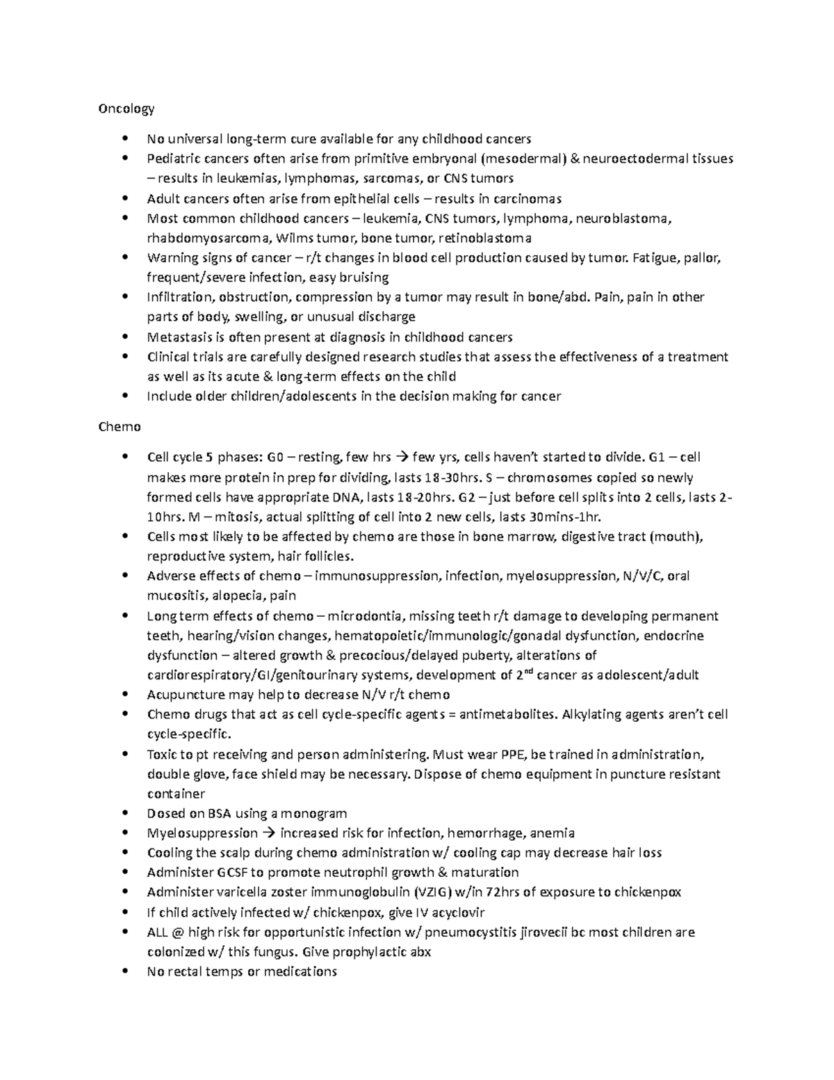 2356 Oncology notes - Oncology No universal long-term cure available ...