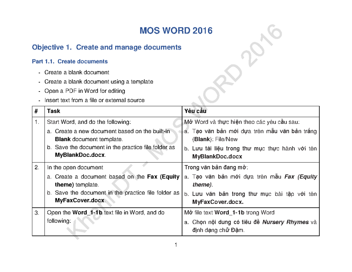 Word2016 Complete Practice Exercises for MOS Certification - Studocu