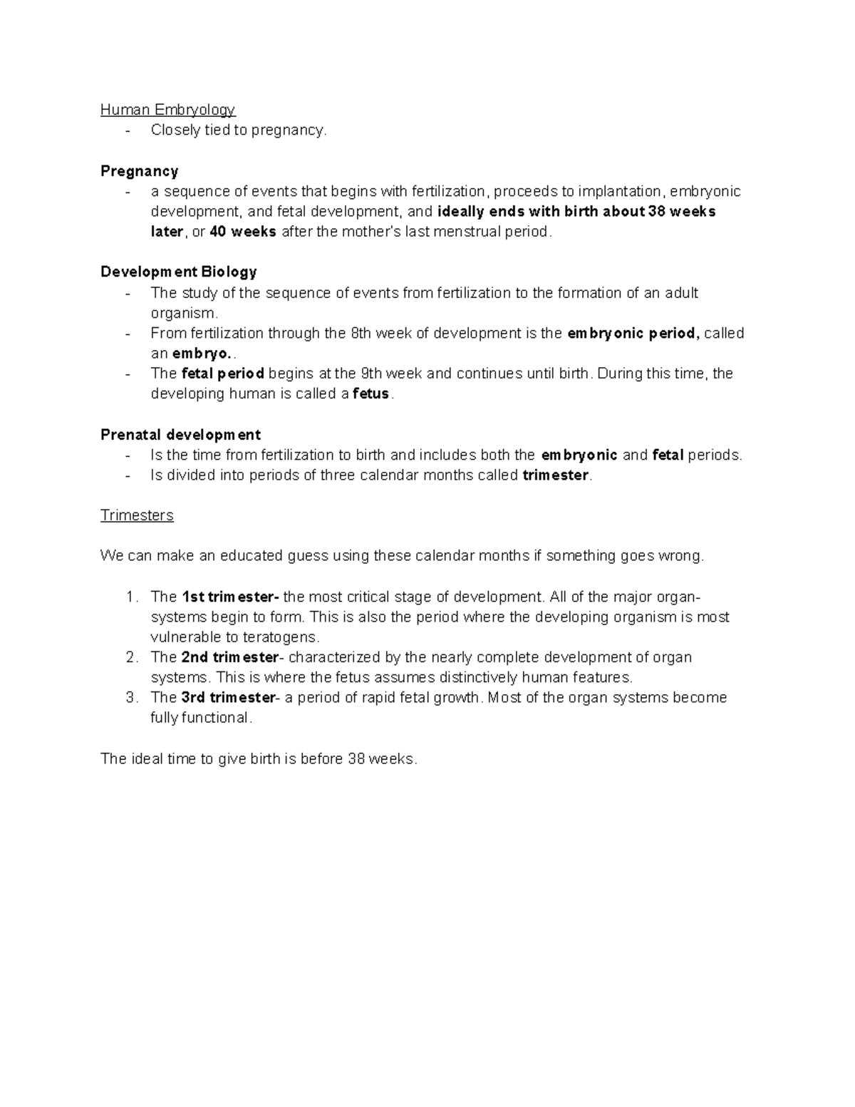 Human Embryology & Development Biology Overview - Unit 0 Review - Studocu