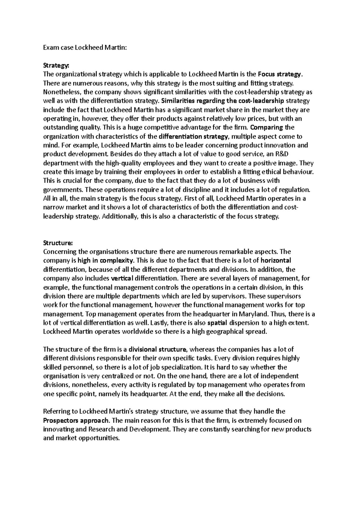 Exam Case Study: Lockheed Martin's Strategy and Structure Analysis ...