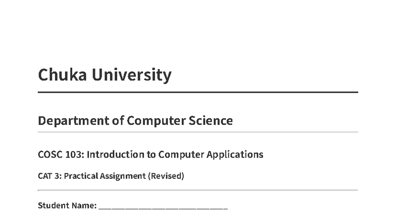 COSC 103: Revised Practical Assignment for Computer Applications - Studocu