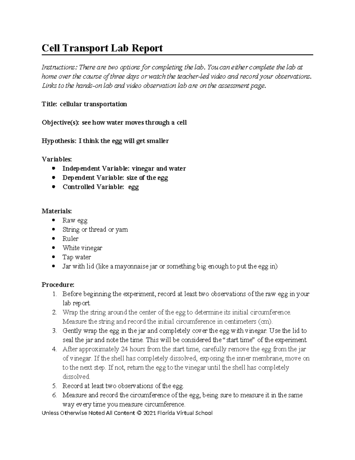 02 04 Cell Transport Lab Report: Observations & Conclusions - Studocu