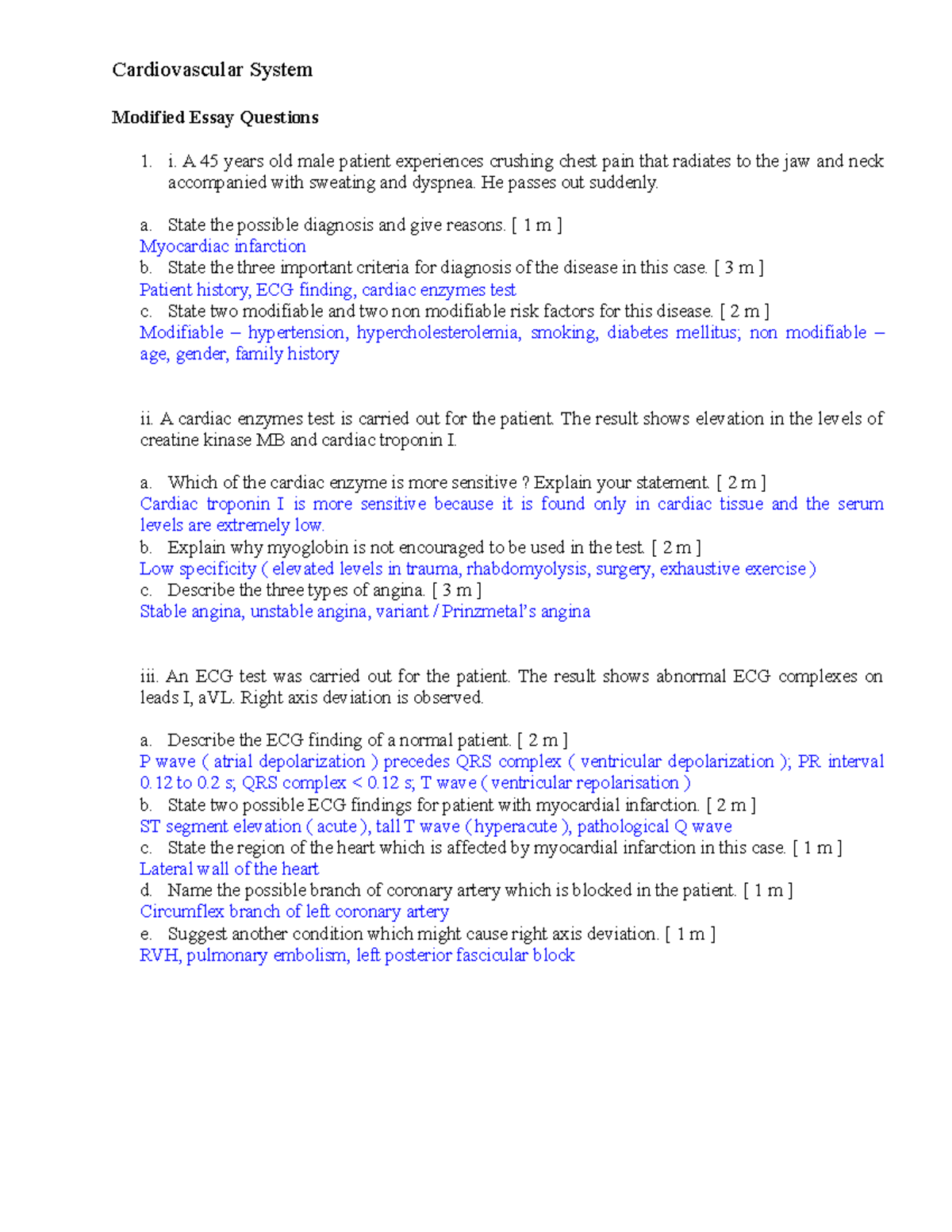 Cardiovascular system - Cardiovascular System Modified Essay Questions ...