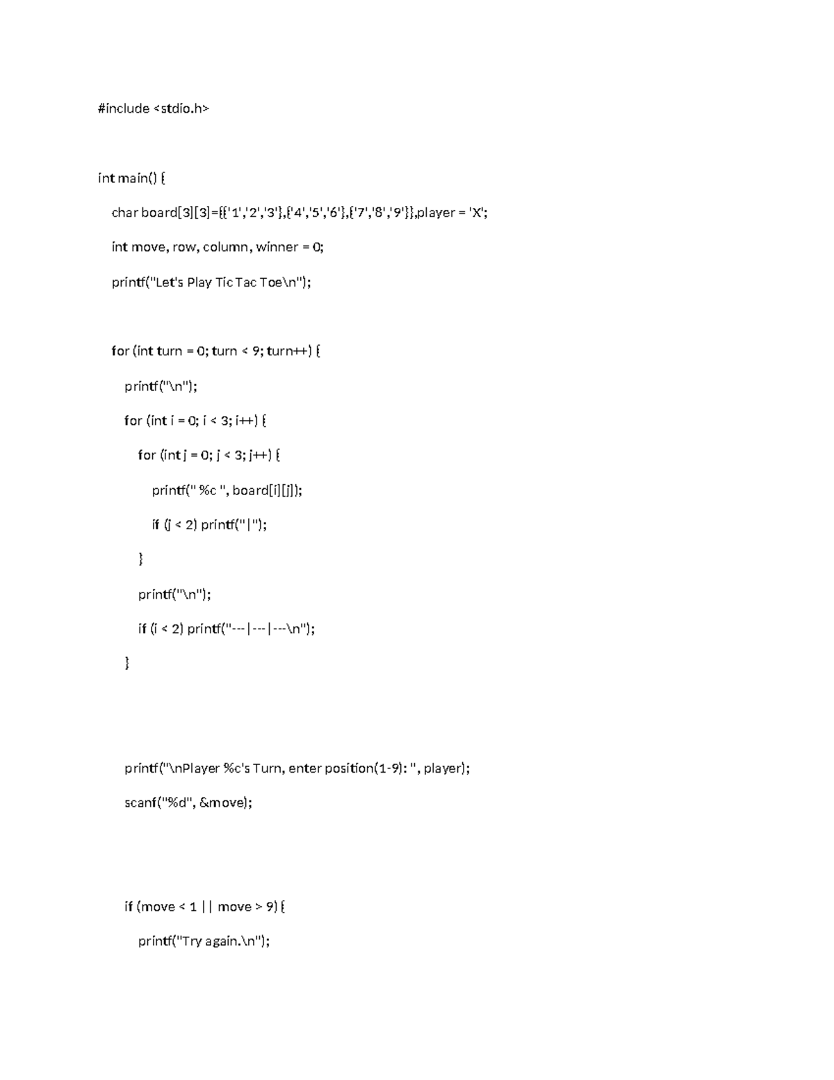 CFP Project: Tic Tac Toe Game Implementation in C - Studocu