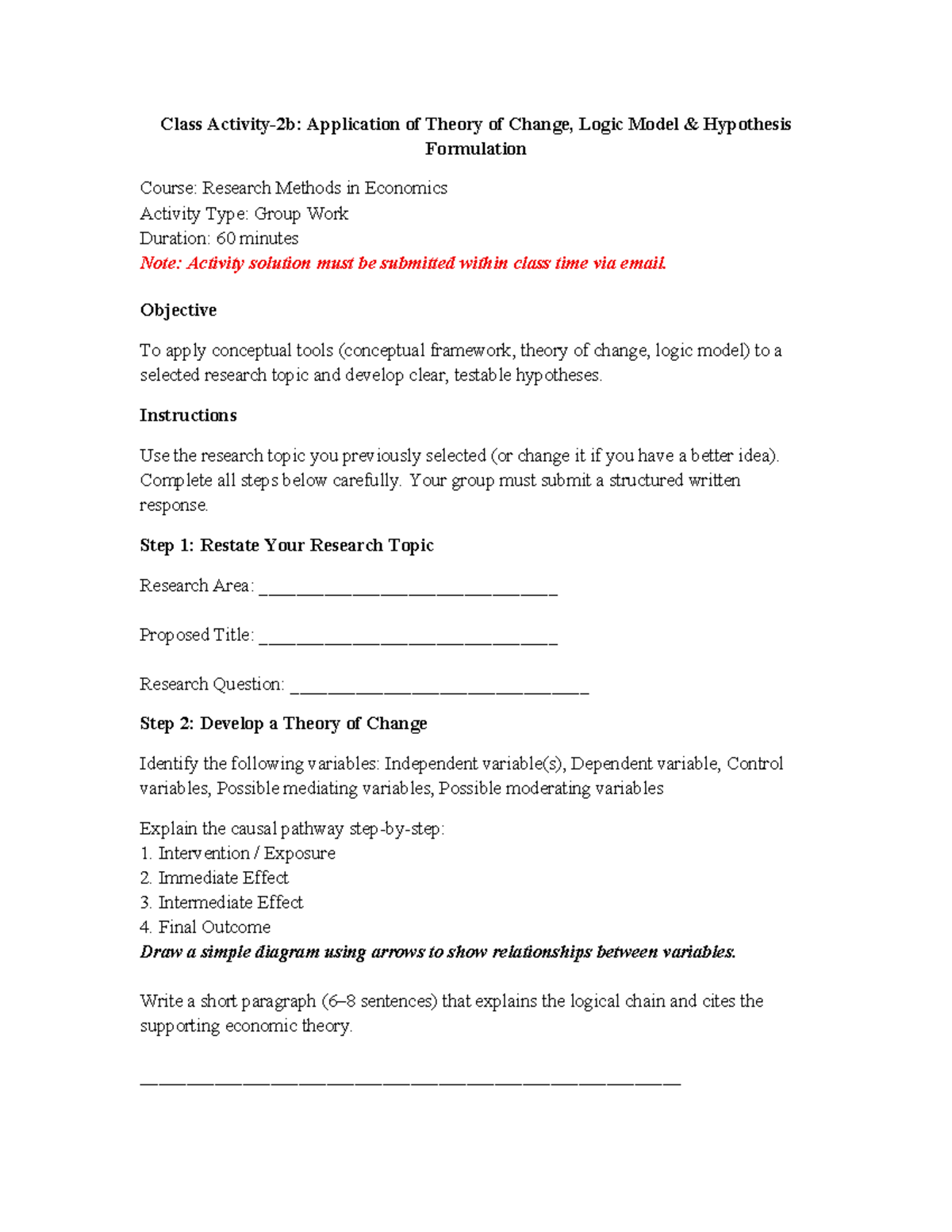 Class Activity - 2b: Theory of Change & Logic Model in Research Methods ...