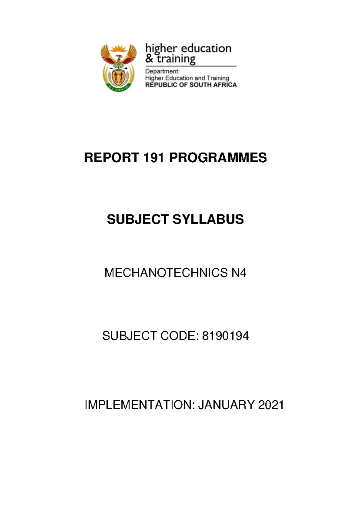 N4 Mechanotechnics Syllabus Summary - Subject Code 8190194 - Studocu