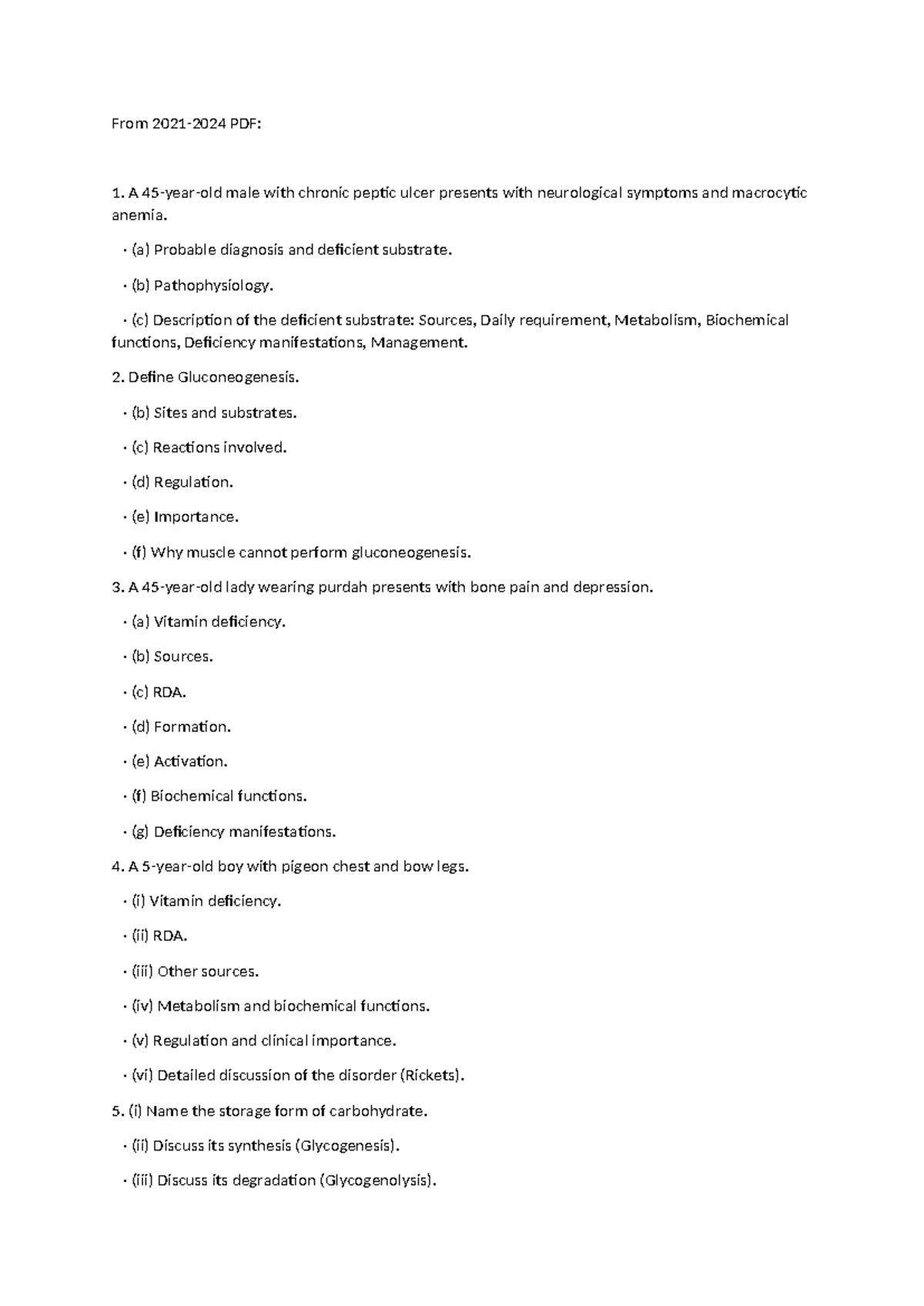 Biochemistry Paper 1: Past Year Questions (PYQ) and Key Concepts - Studocu