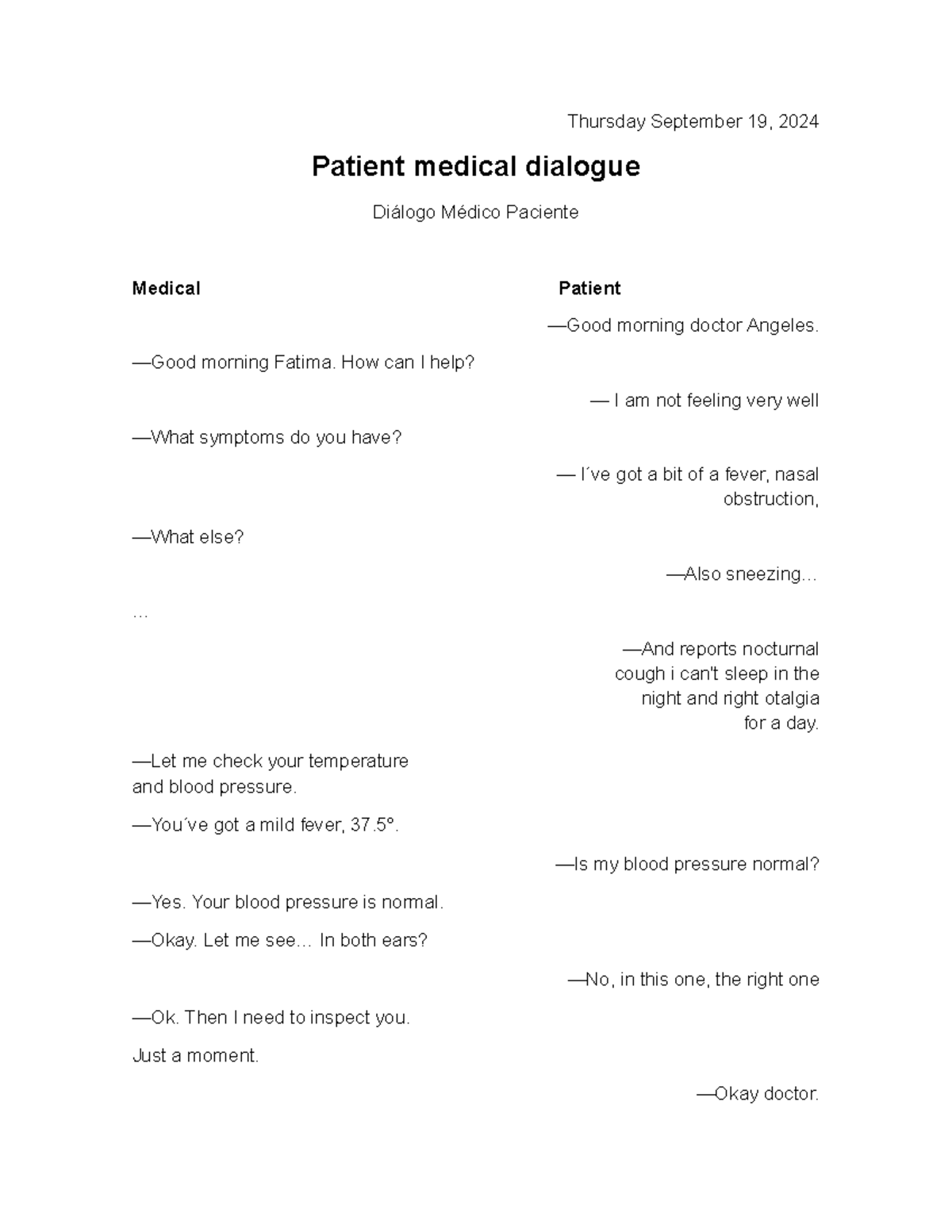 Medical Dialogue Case Study: Rinitis Diagnosis - Lic. en Enfermeria ...