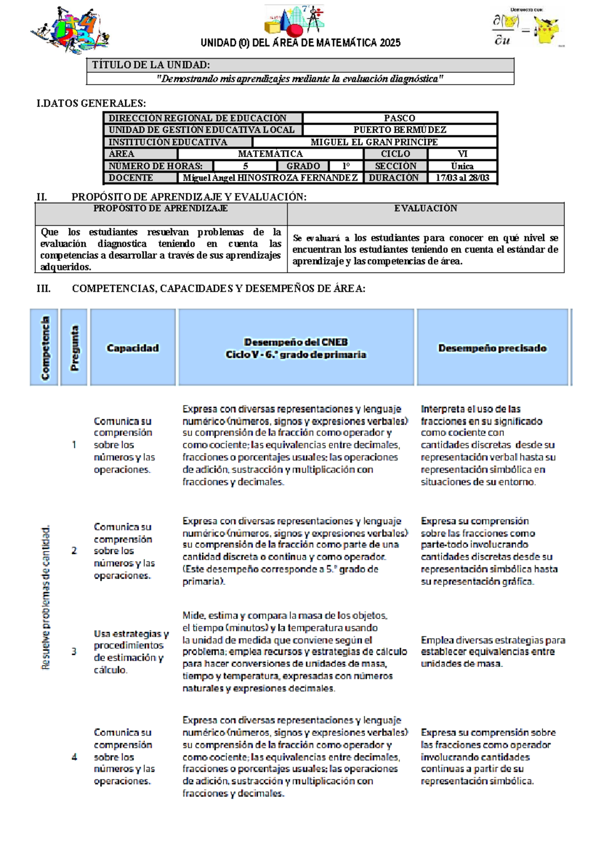 Unidad CERO 1° MAT - TAREAS - UNIDAD (0) DEL ÁREA DE MATEMÁTICA 2025 I ...