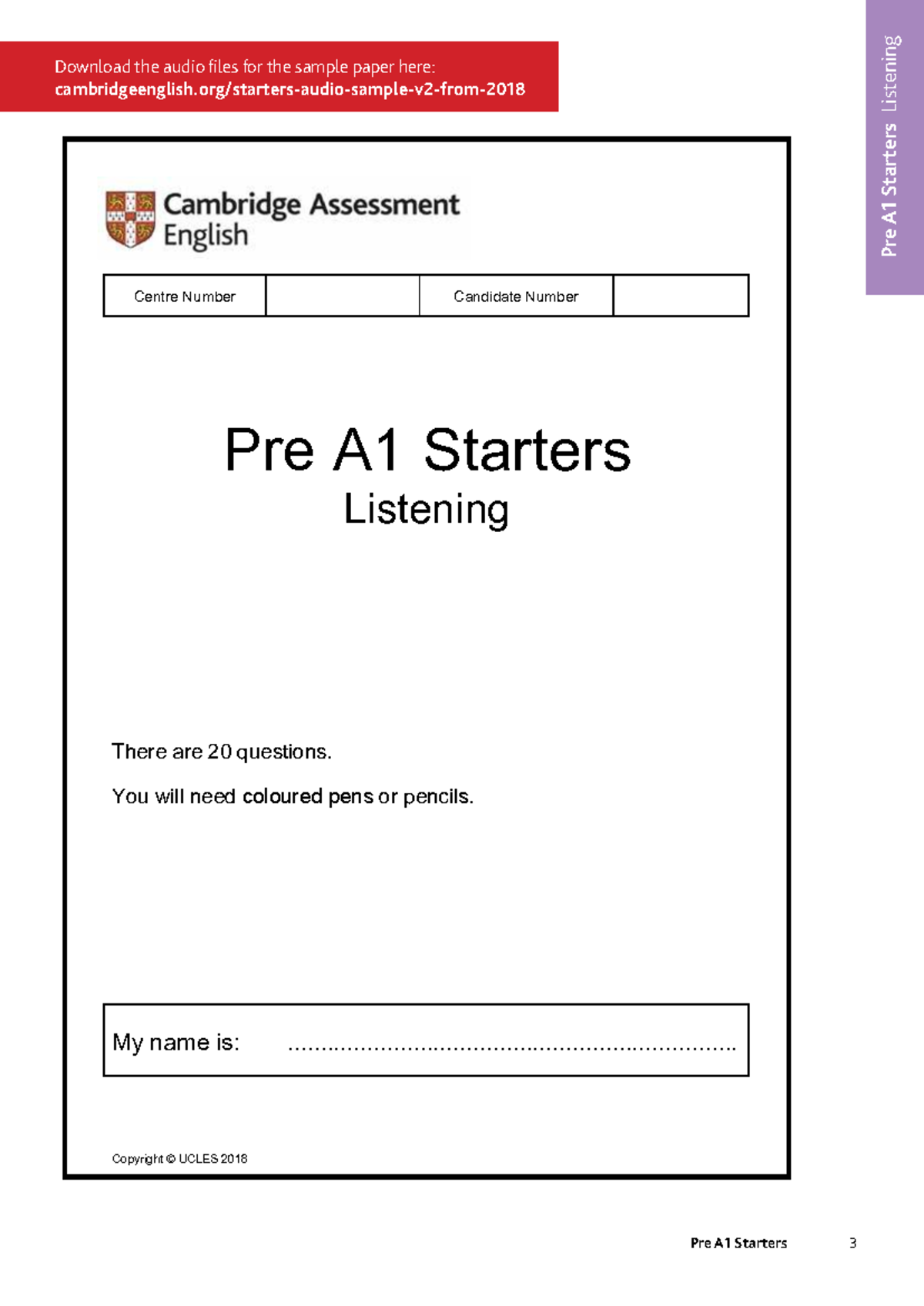 Pre A1 Starters Listening & Reading Sample Test Materials - Studocu