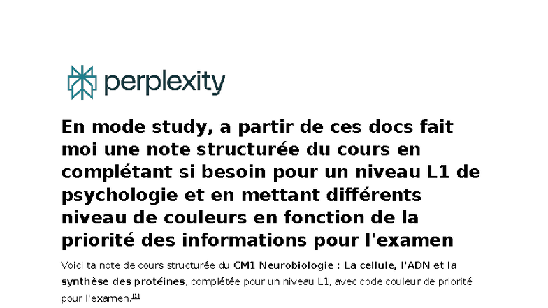 Notes de cours structurées en Neurobiologie CM1 2025-2026 avec code ...
