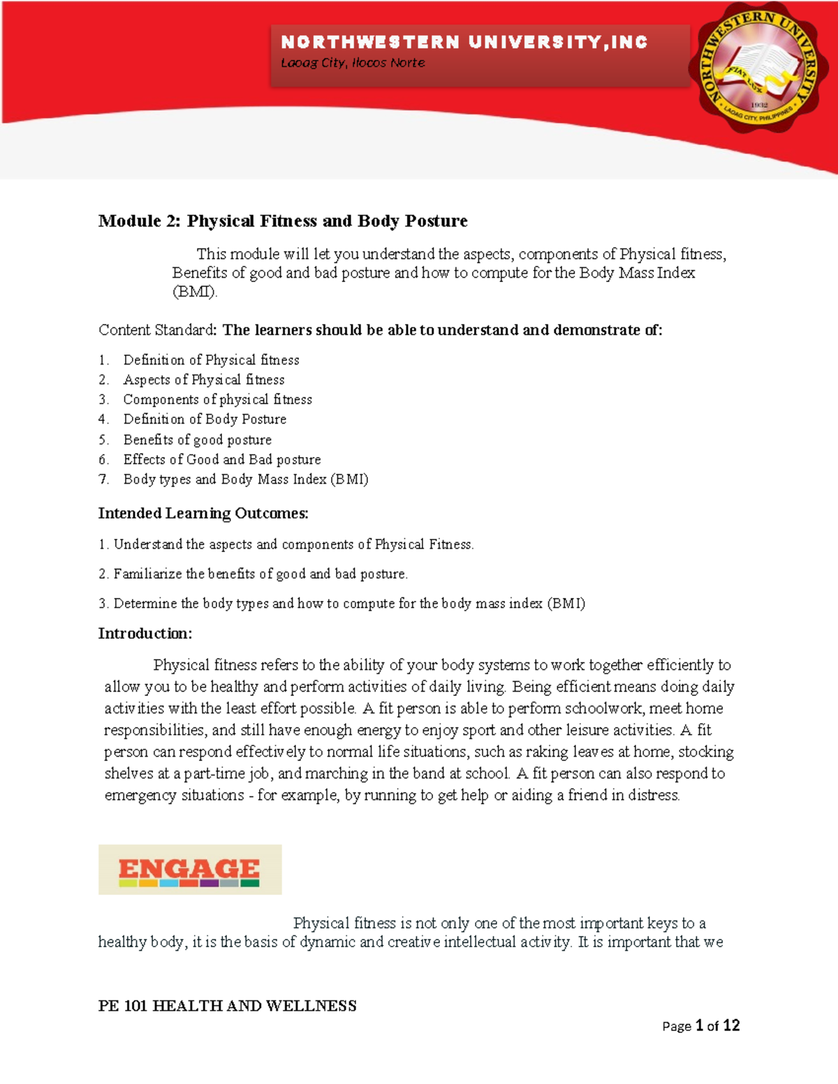 Module 2 - PE notes - Laoag City, Ilocos Norte Module 2: Physical ...