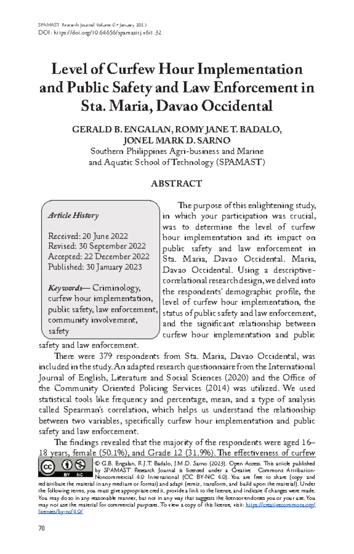 SPAMAST Research Journal: Curfew Implementation & Public Safety in Sta ...