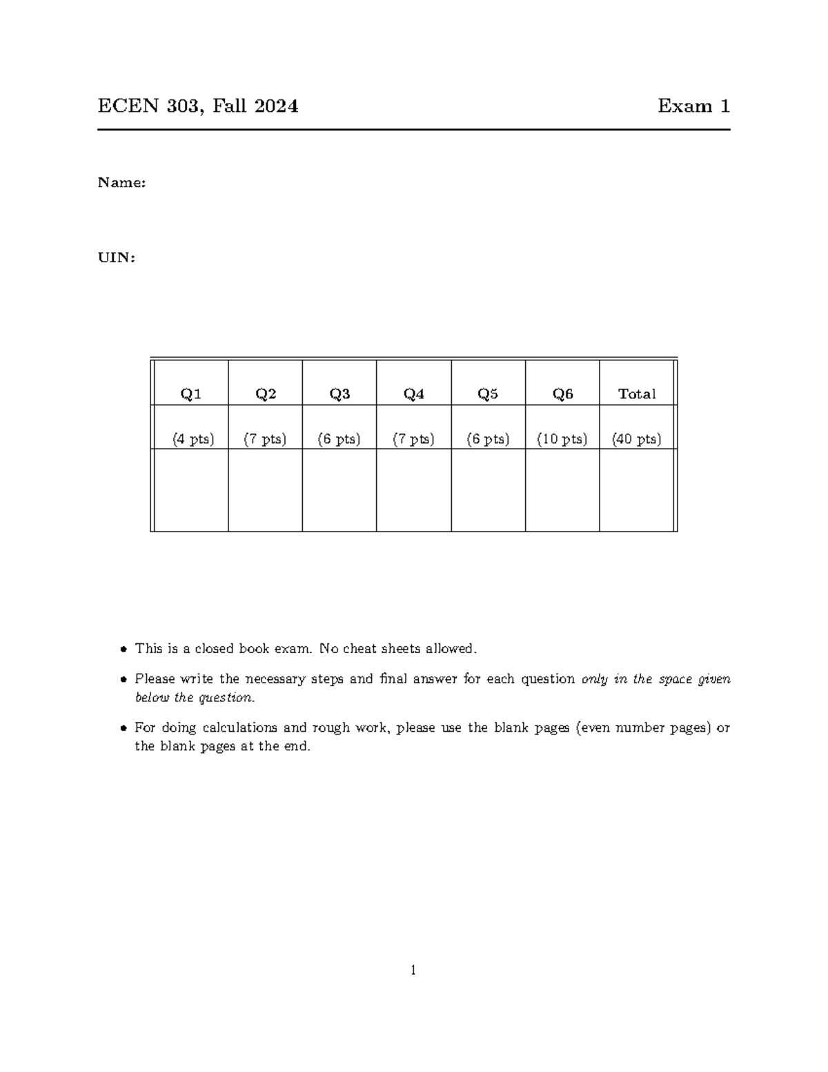ECEN 303 - Fall 2024 Exam 1 Review and Solutions - Studocu