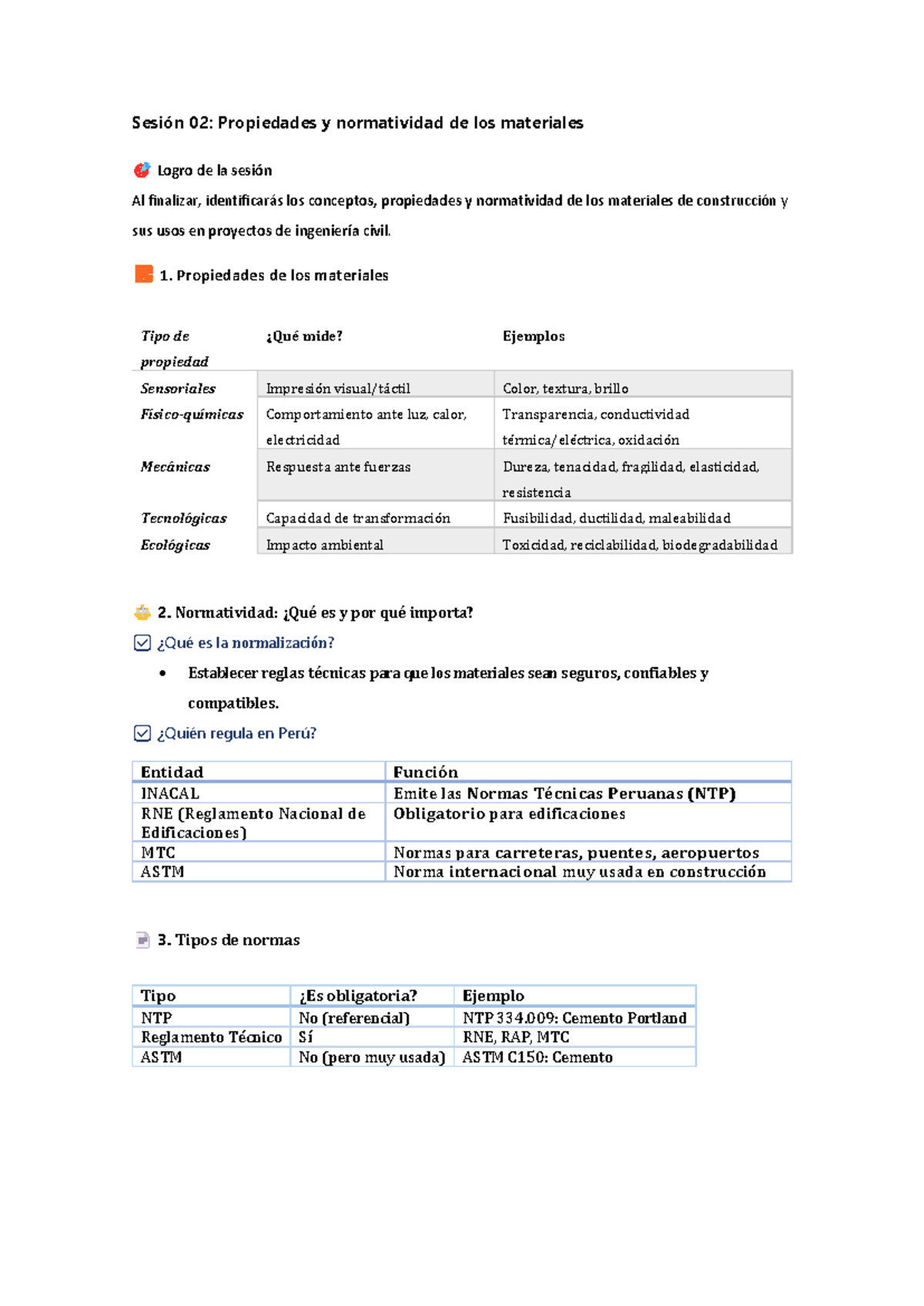 Sesión 02: Resumen sobre Propiedades y Normatividad de Materiales - Studocu