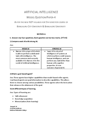 AI Model question paper -2 - ARTIFICIAL INTELLIGENCE MODEL QUESTION ...