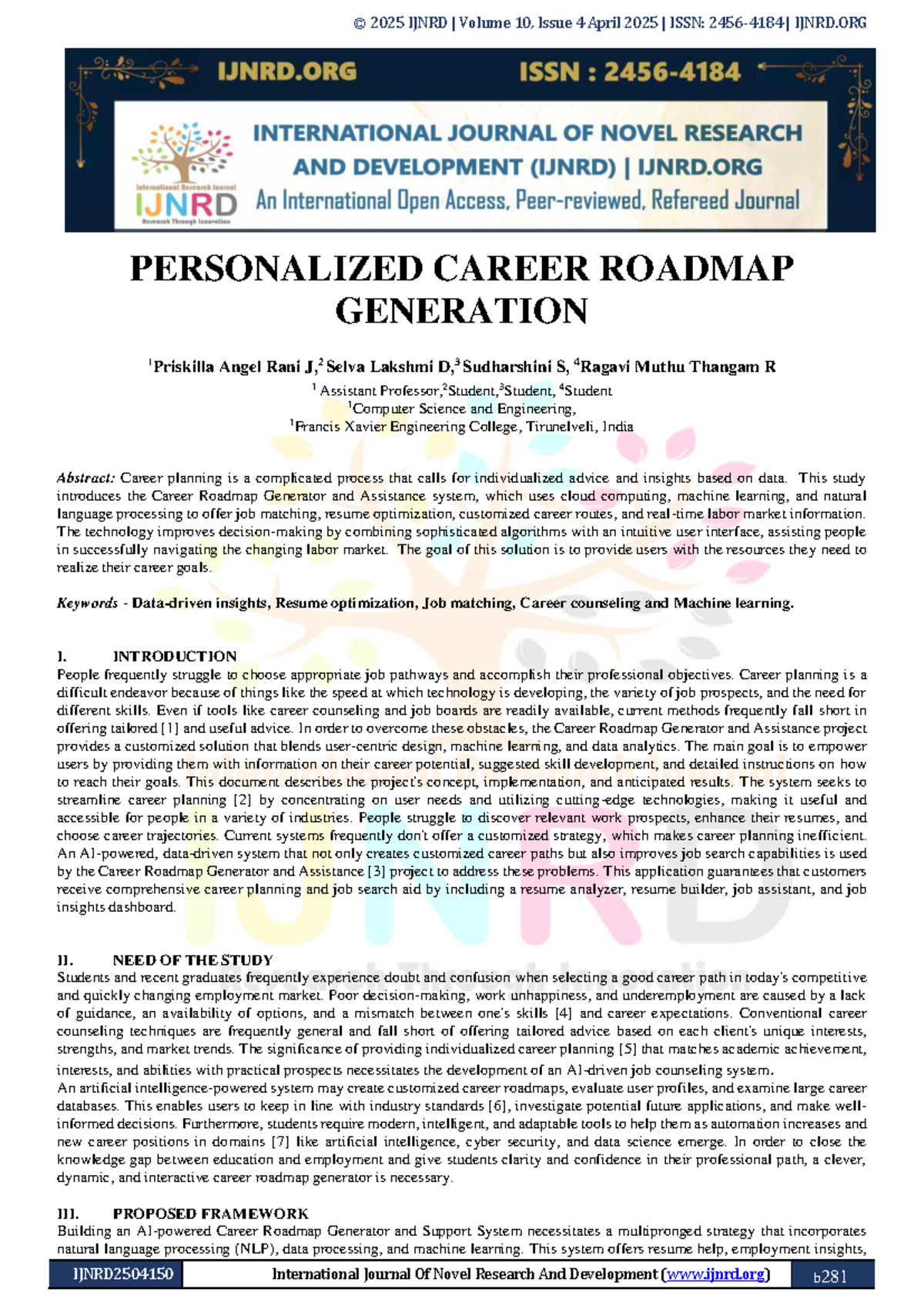 IJNRD 2504150: Personalized Career Roadmap Generator Study - Studocu