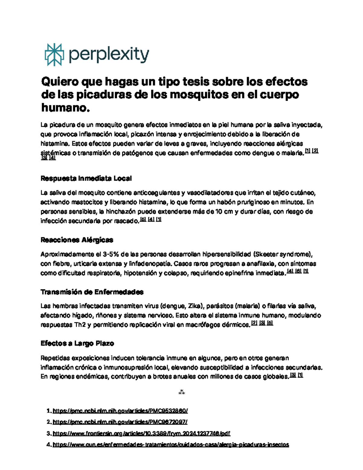 Efectos de las Picaduras de Mosquitos en el Cuerpo Humano: Tesis - Studocu