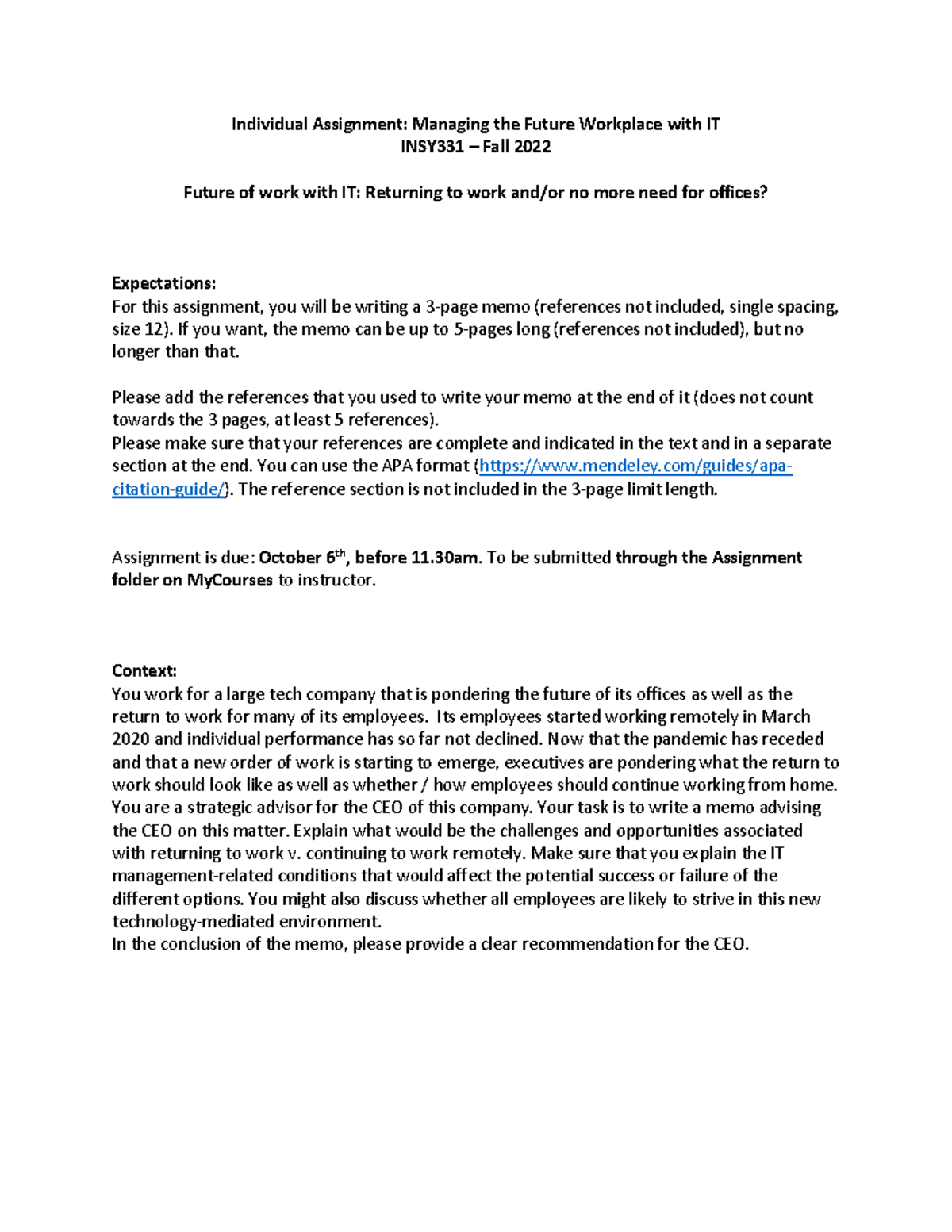 INSY331 - Individual Assignment: Memo on Future Workplace with IT - Studocu