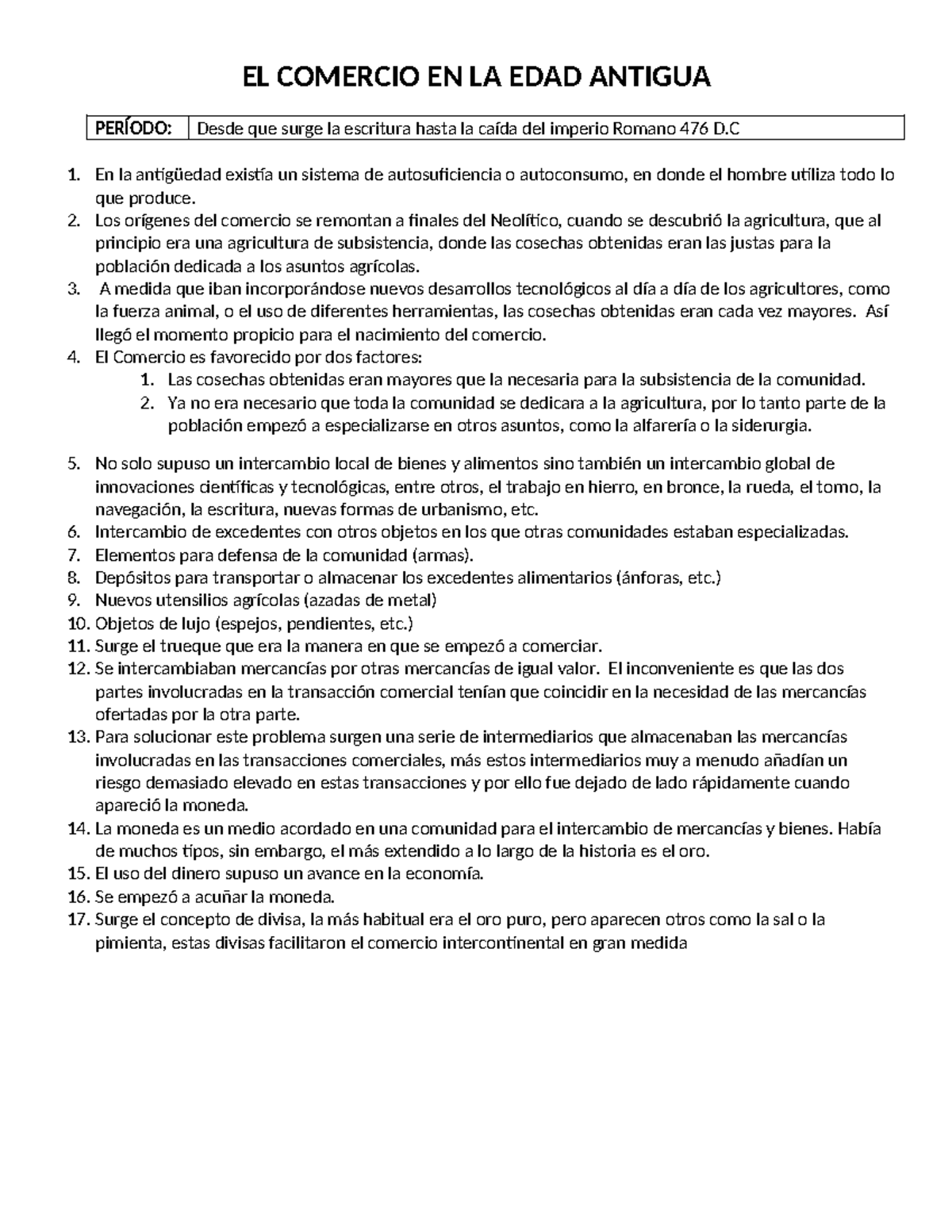 Etapas del Comercio: Resumen de la Antigüedad a la Edad Media - Studocu