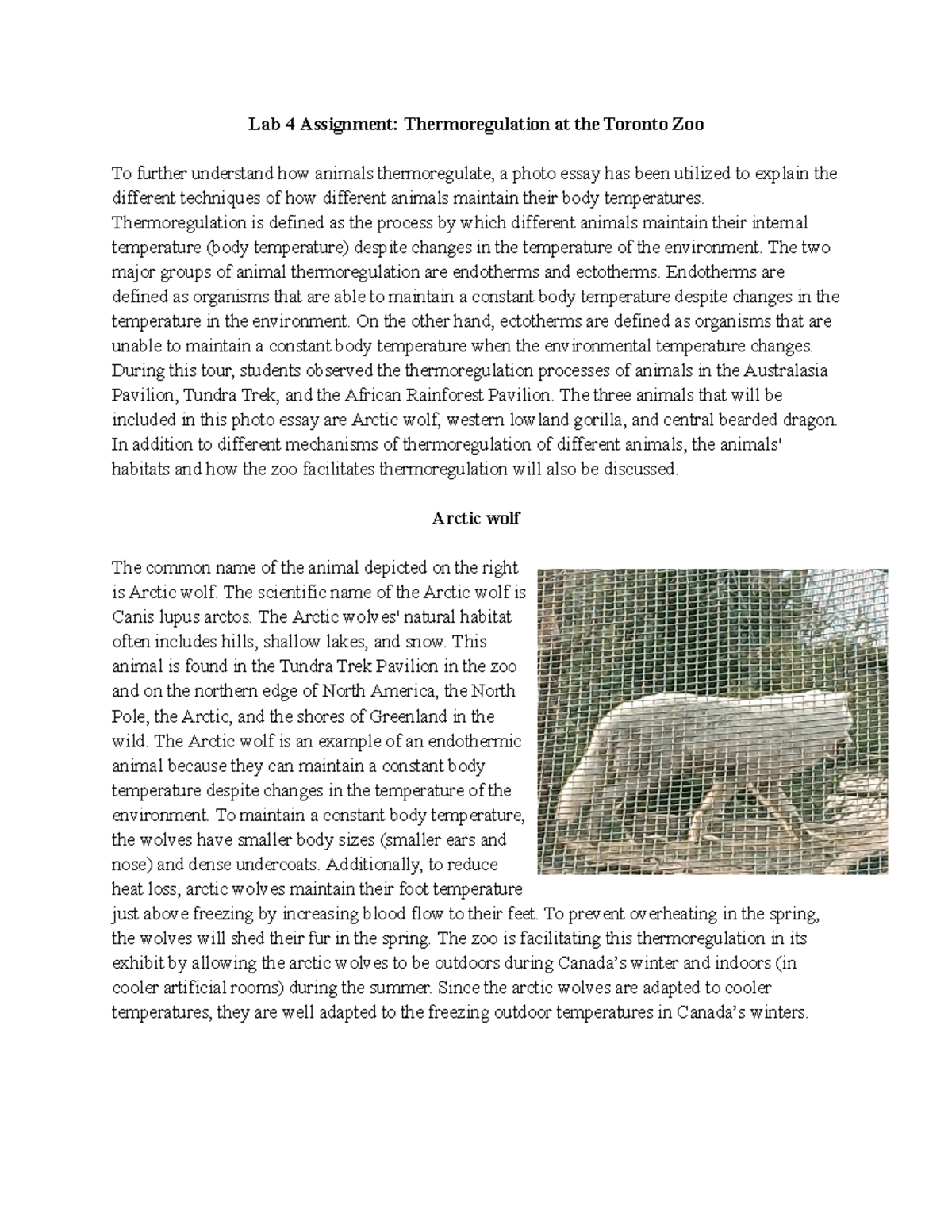 Lab 4: Thermoregulation Techniques in Zoo Animals - Studocu