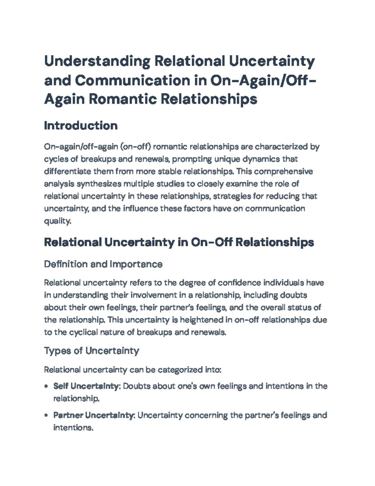Understanding Relational Uncertainty in On-Again/Off-Again ...