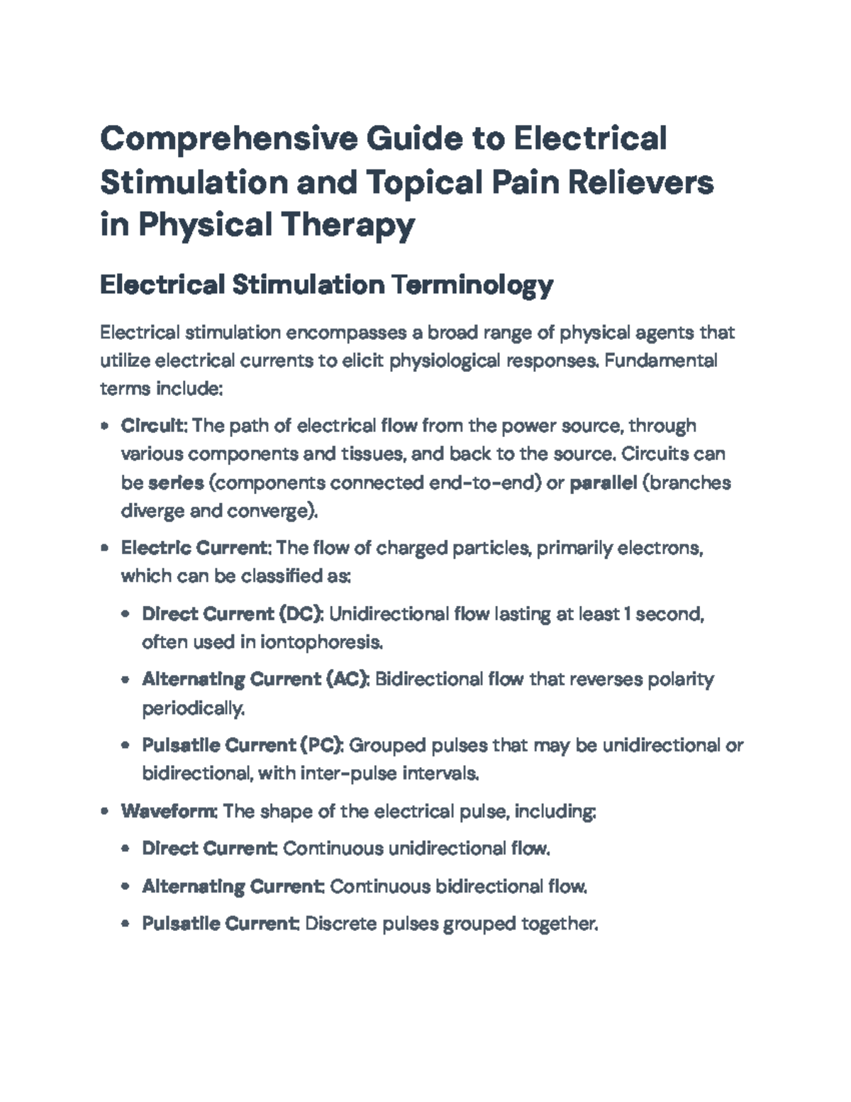 Comprehensive Guide to Electrical Stimulation in PT (PT 101) - Studocu