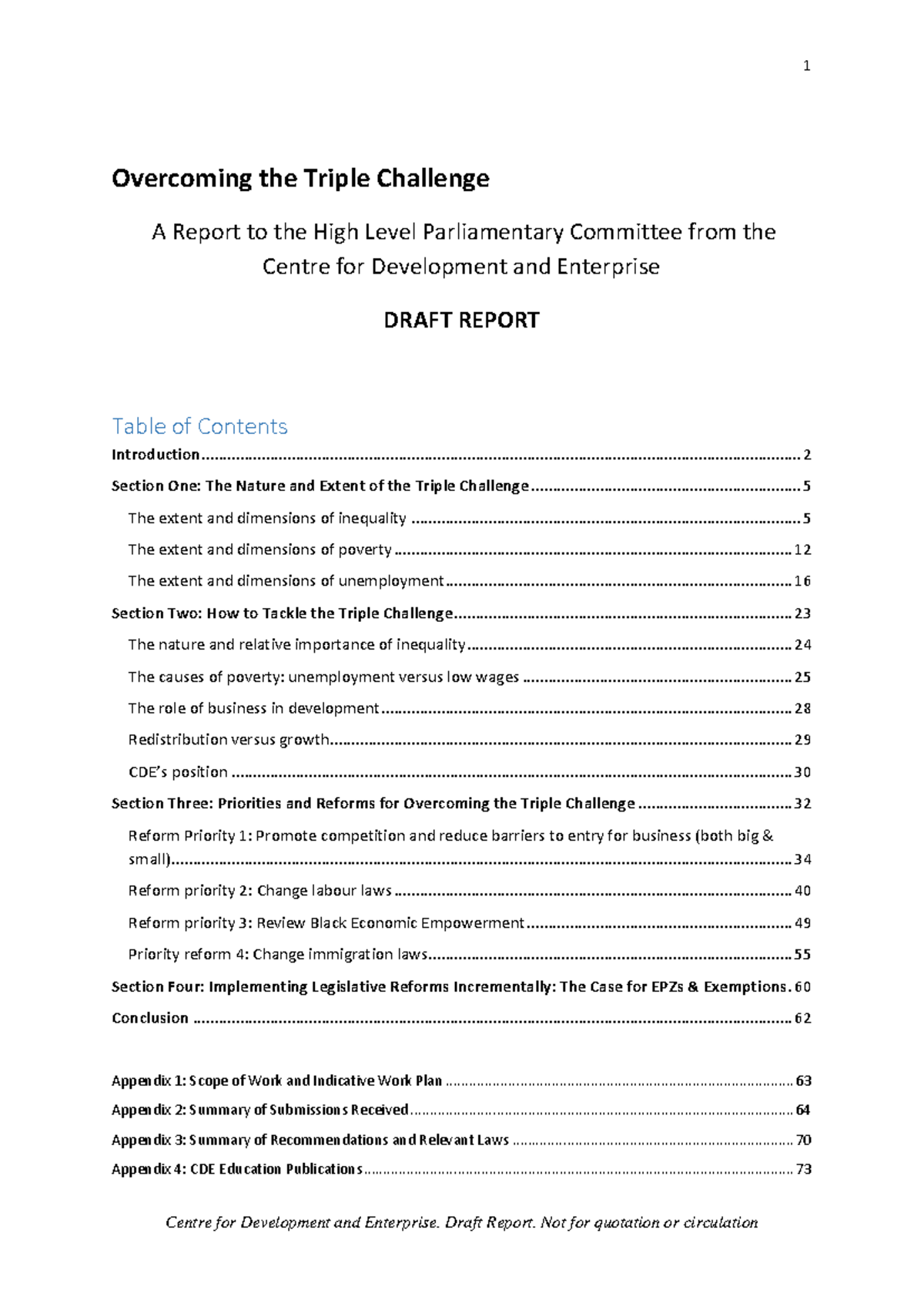 HLP WG1 CDE DRAFT REPORT: Addressing South Africa's Triple Challenge ...