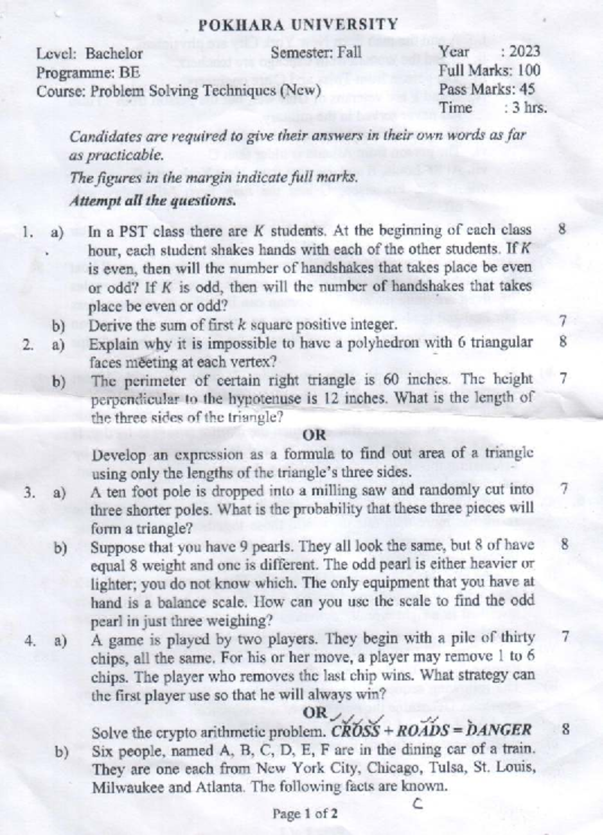 PST-23 Fall 2023 Problem Solving Techniques Question Paper - Studocu
