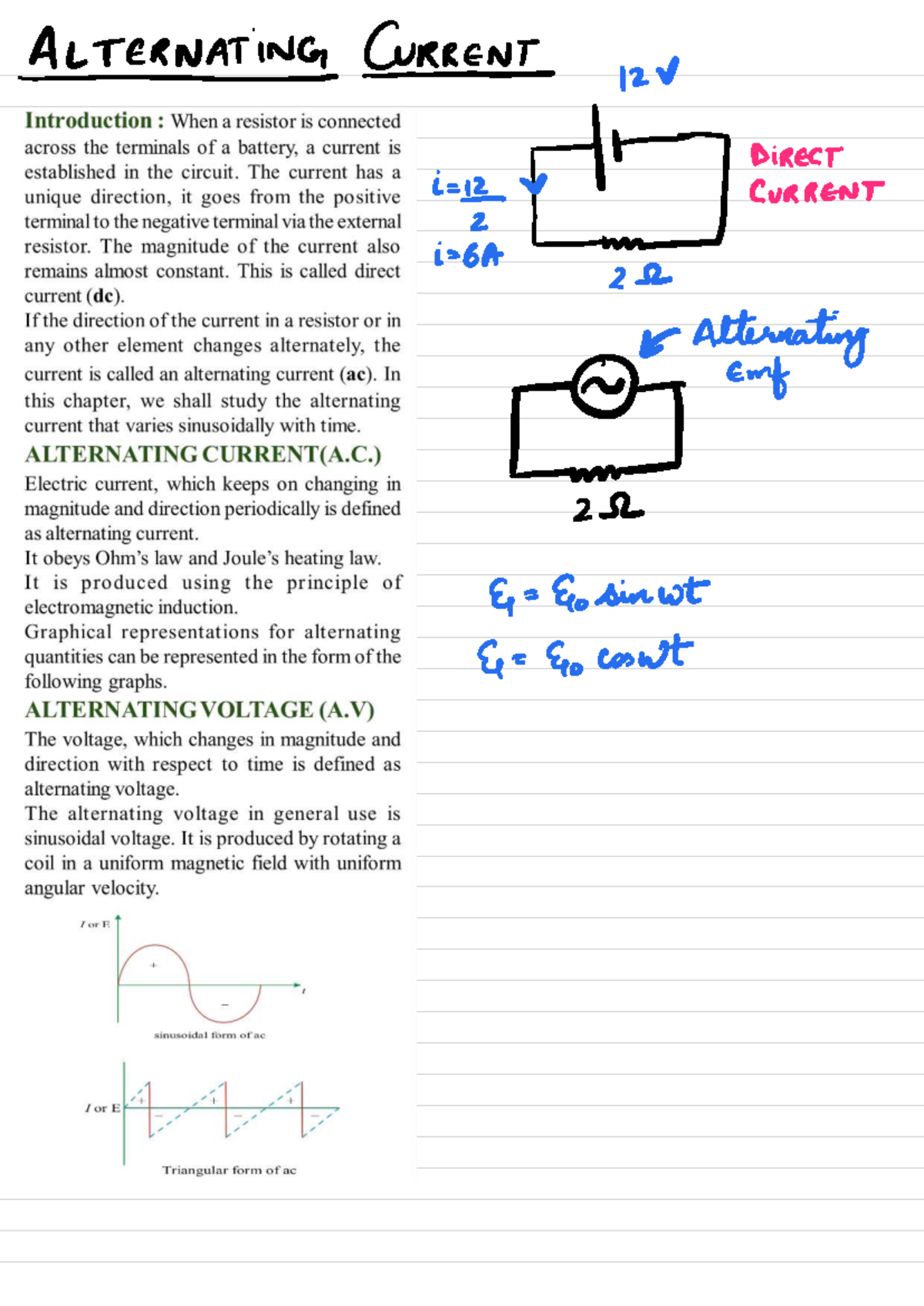 AC Notes Part 1: Understanding Alternating Current (A.C.) Concepts ...