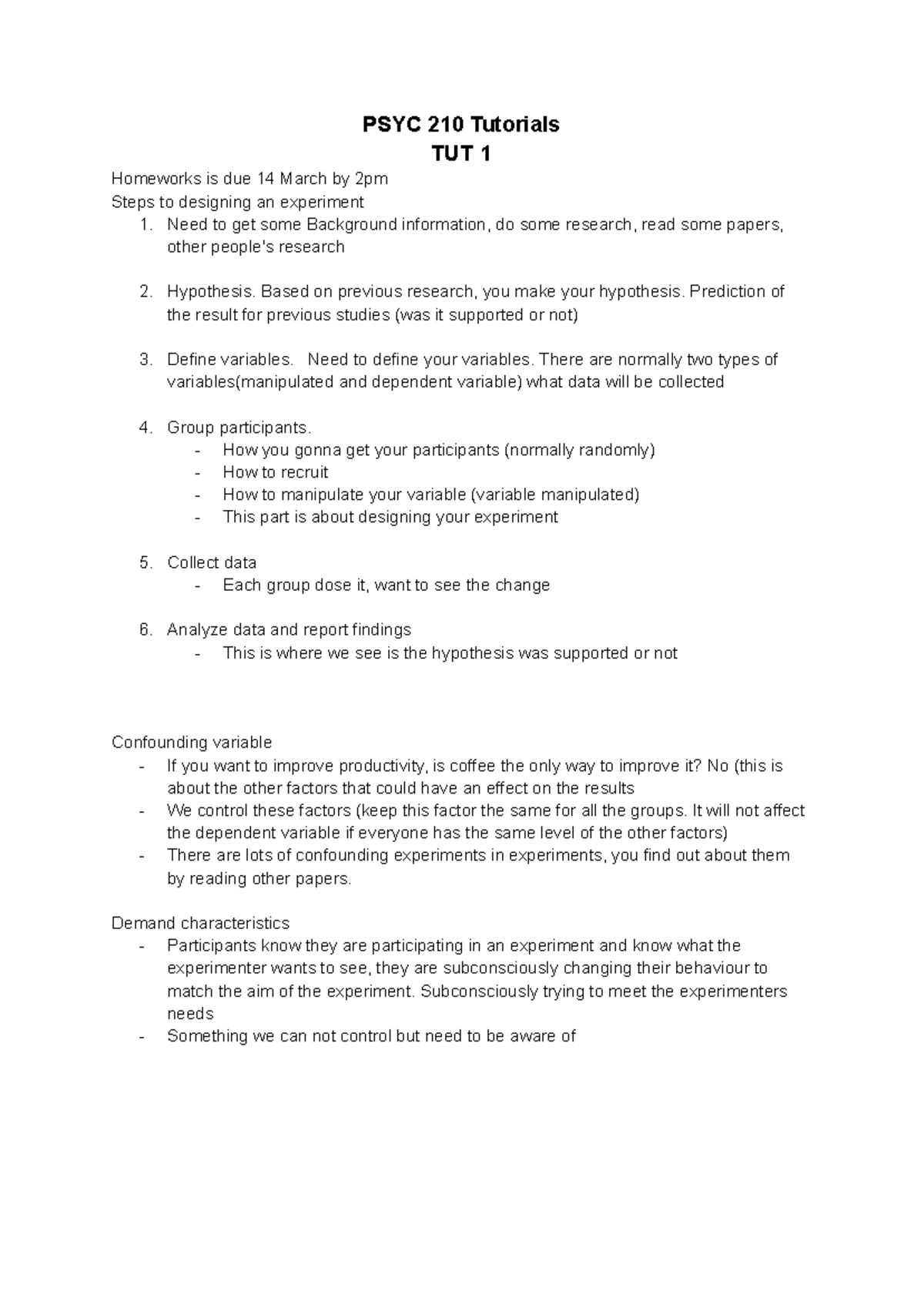 PSYC 210 Tutorial 1: Steps for Designing an Experiment - Studocu