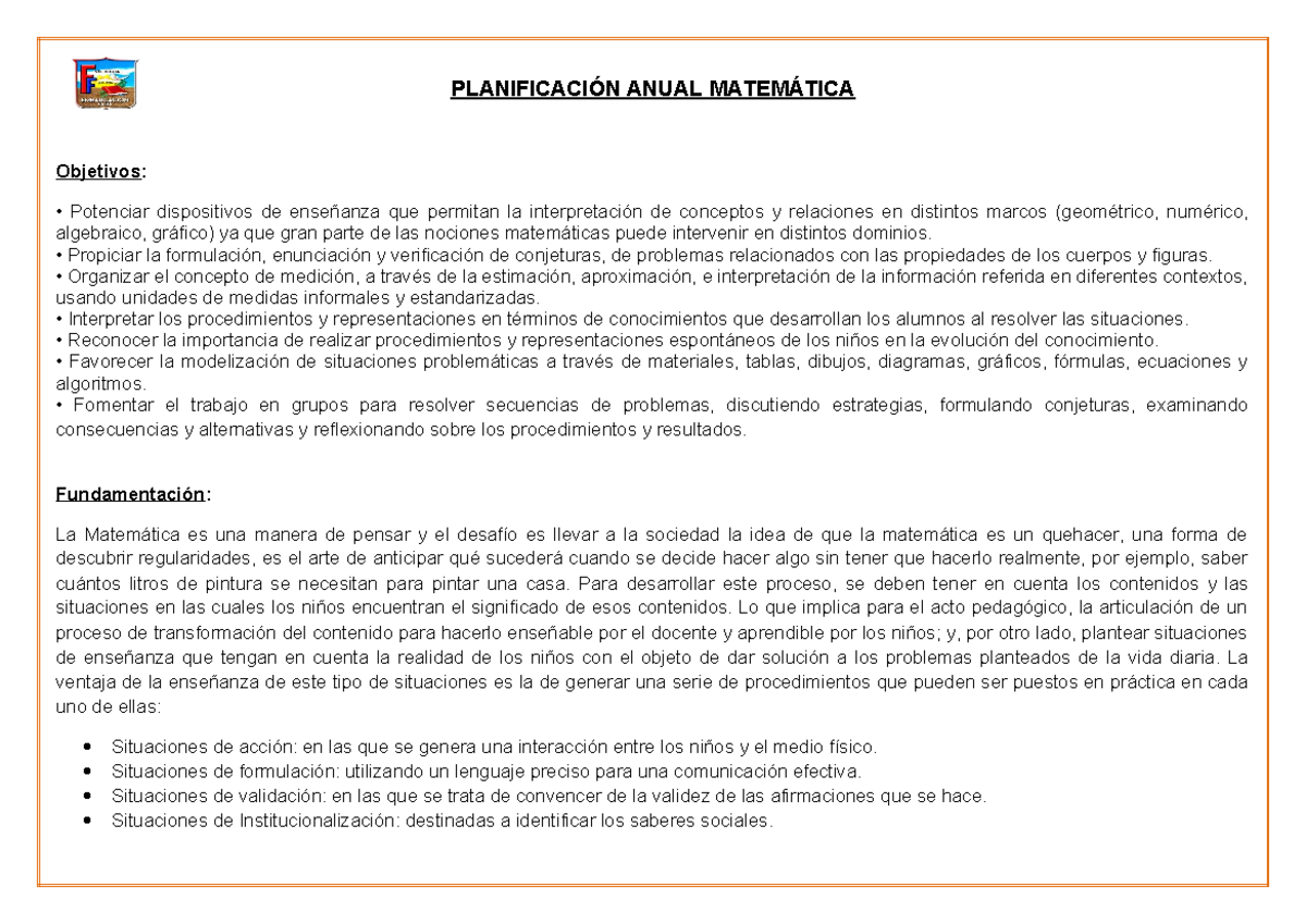 Planificación Anual: Matemáticas, Lengua, Ciencias Naturales y Sociales ...