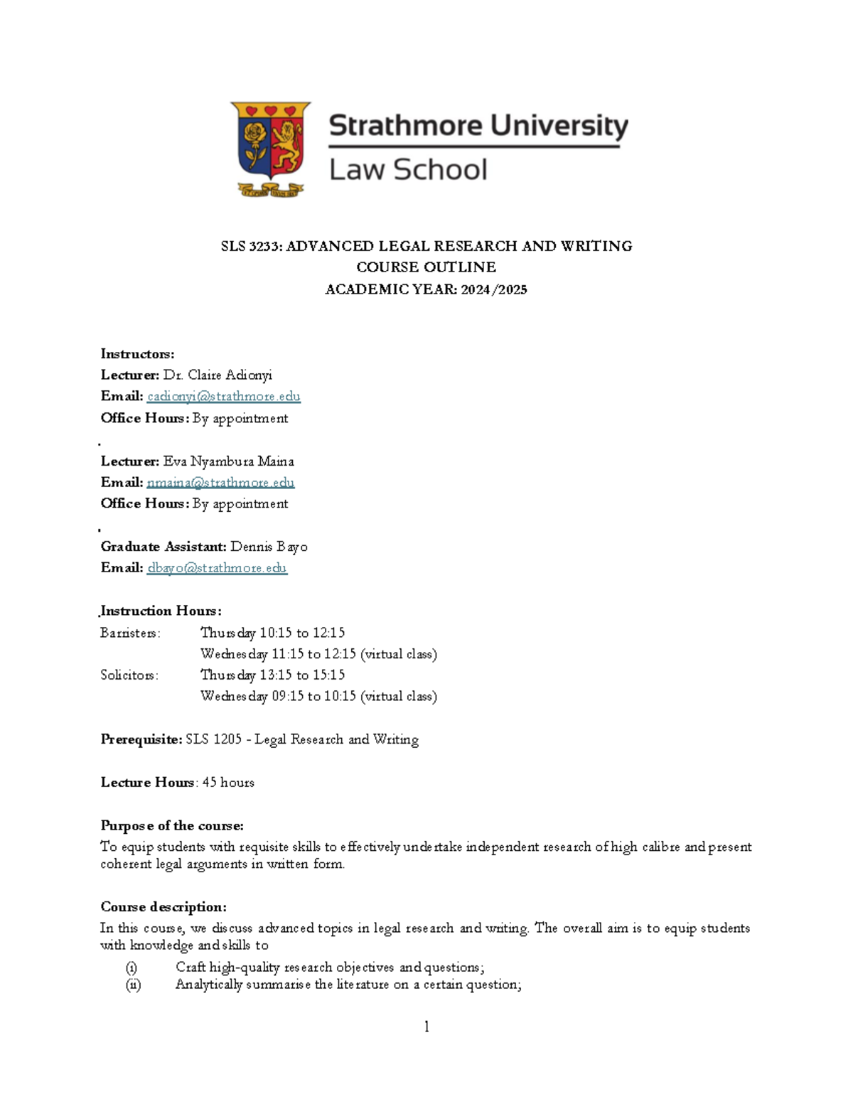 0.0 Advanced Legal Research and Writing Course Outline 2024 2025 - SLS ...