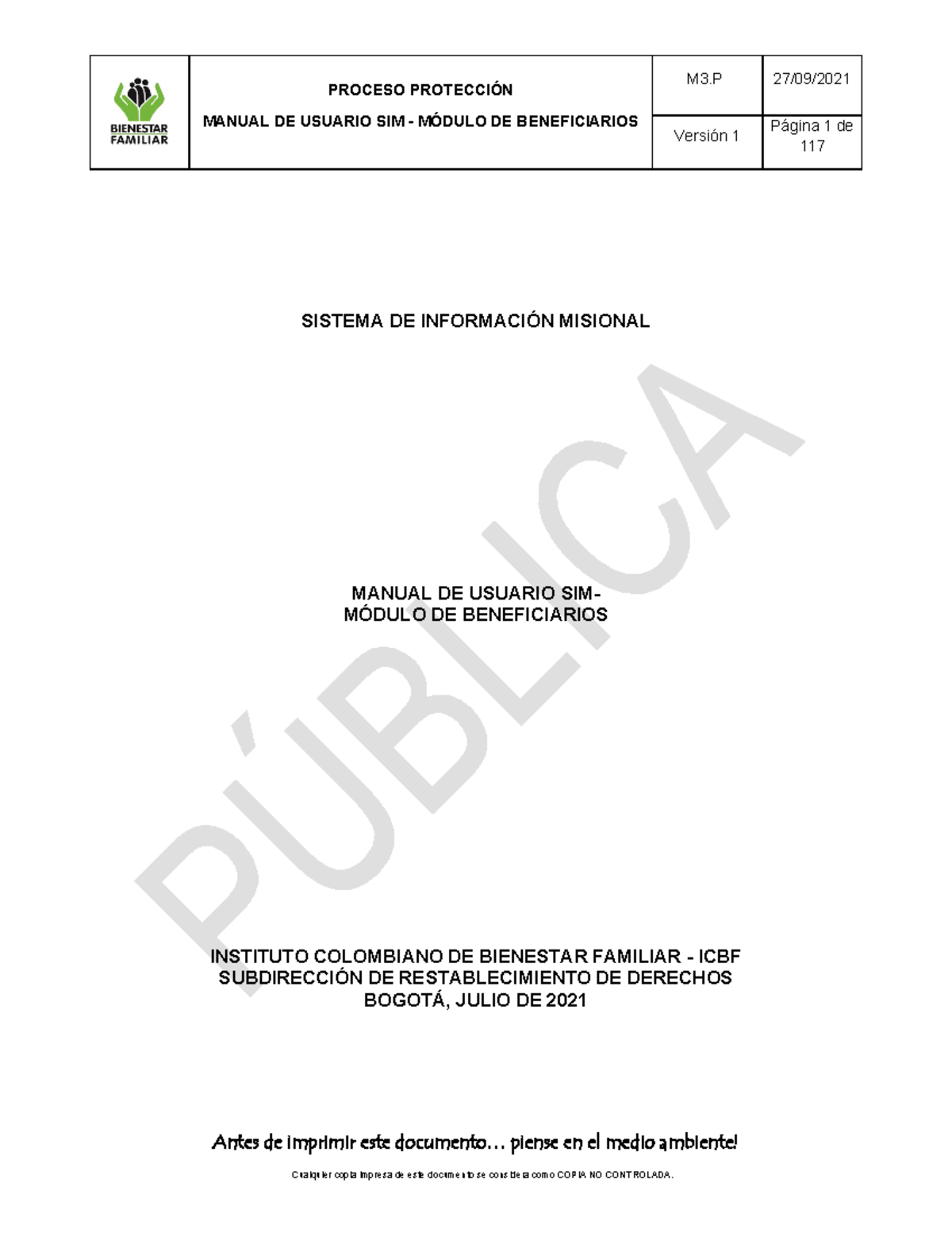 Manual de Usuario SIM Módulo de Beneficiarios M3.P - Versión 1 - Studocu