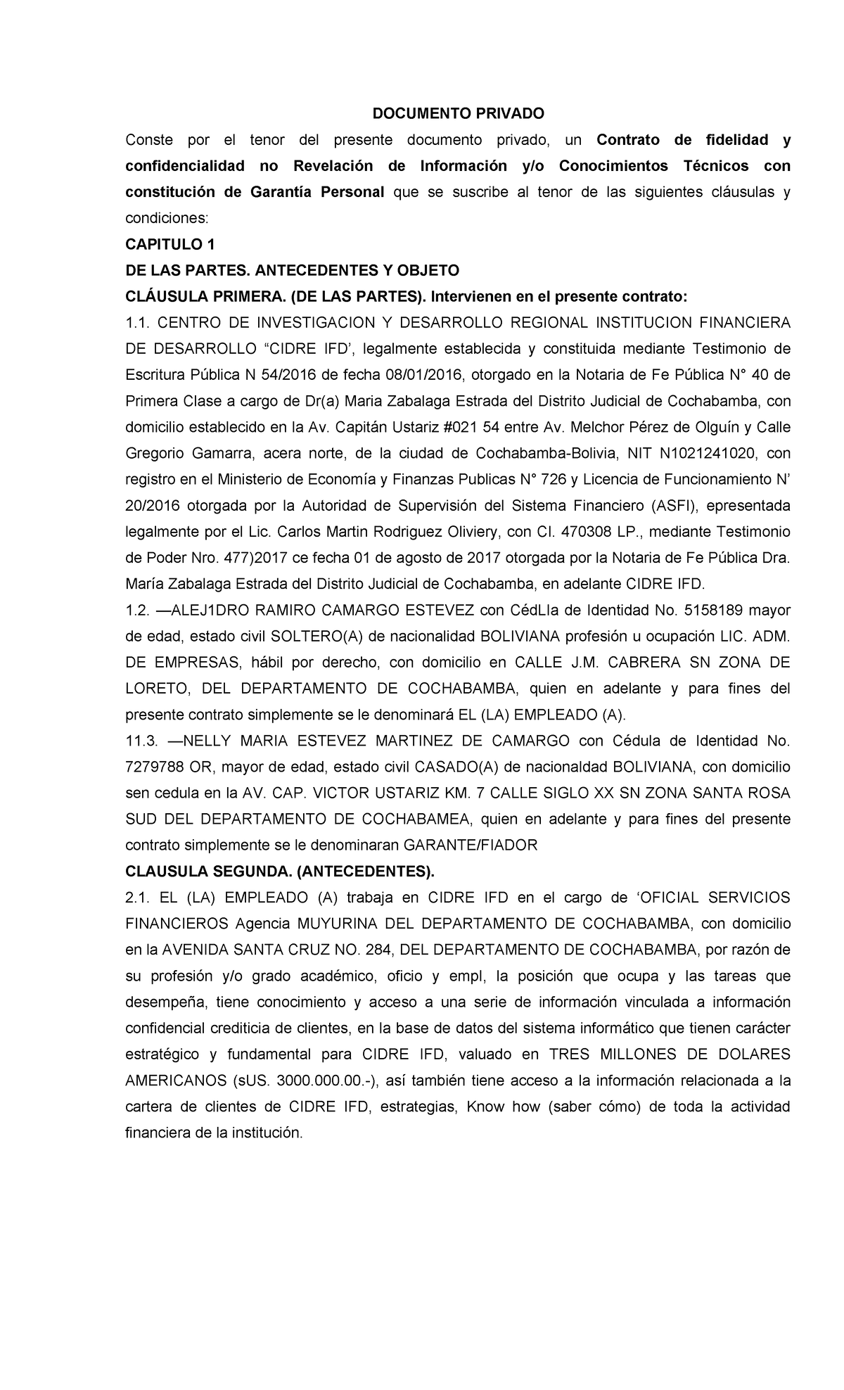 Contrato de Fidelidad y Confidencialidad - CIDRE IFD - Studocu