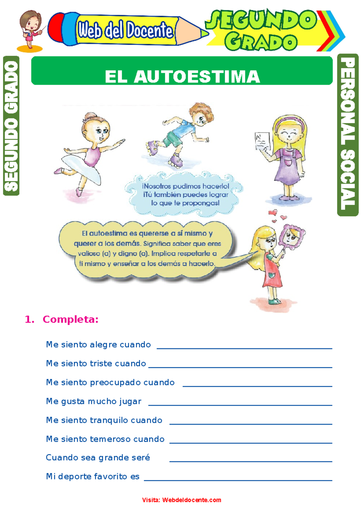 Autoestima y Actividades para Segundo Grado de Primaria - Studocu