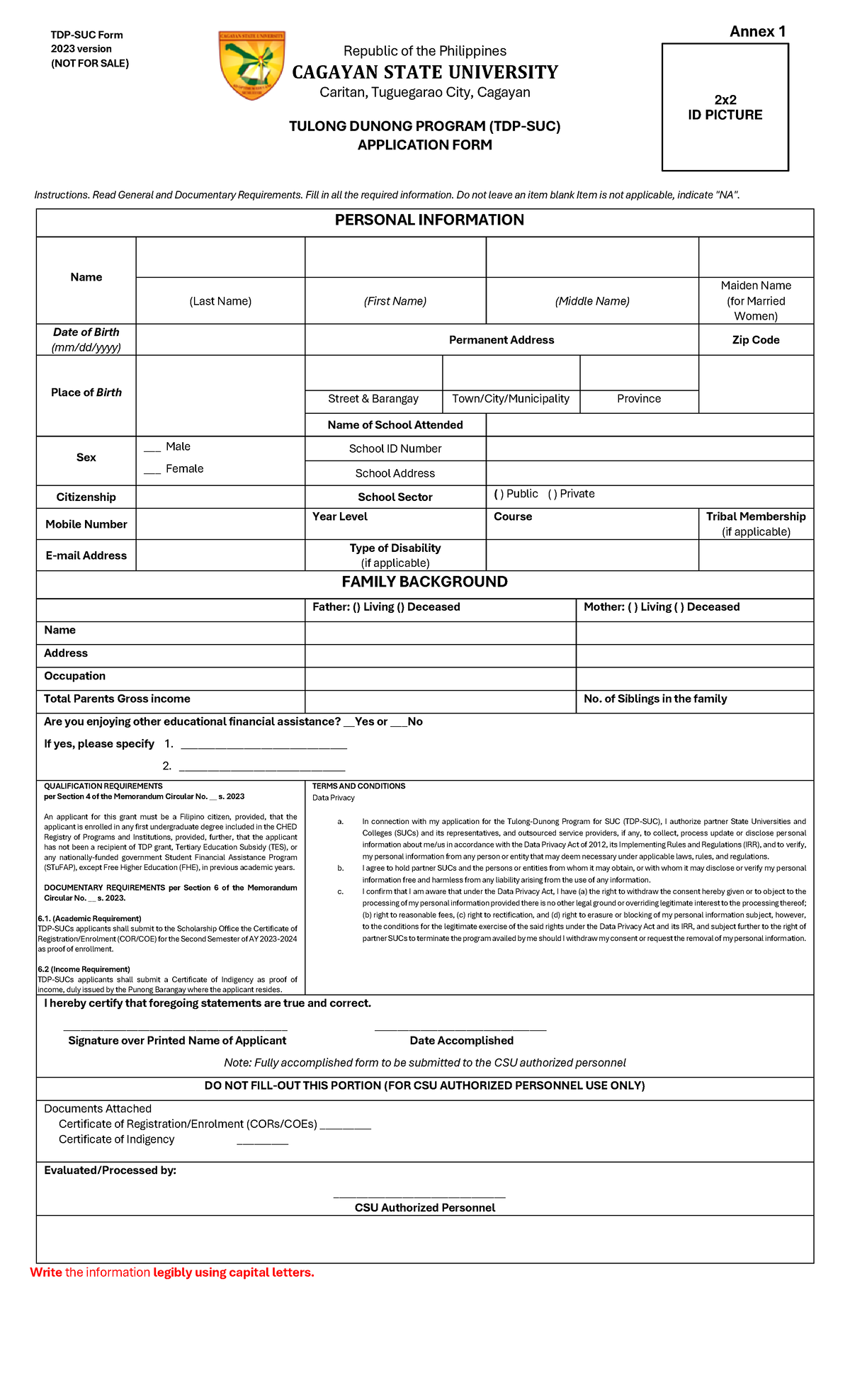 Annex 1 TDP SUC Angara Application Form 1 1 - Annex 1 Republic of the ...