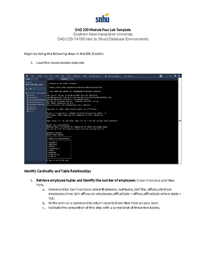 DAD 220 Module Four Lab - Load the classicmodels data set. 2. Start a ...