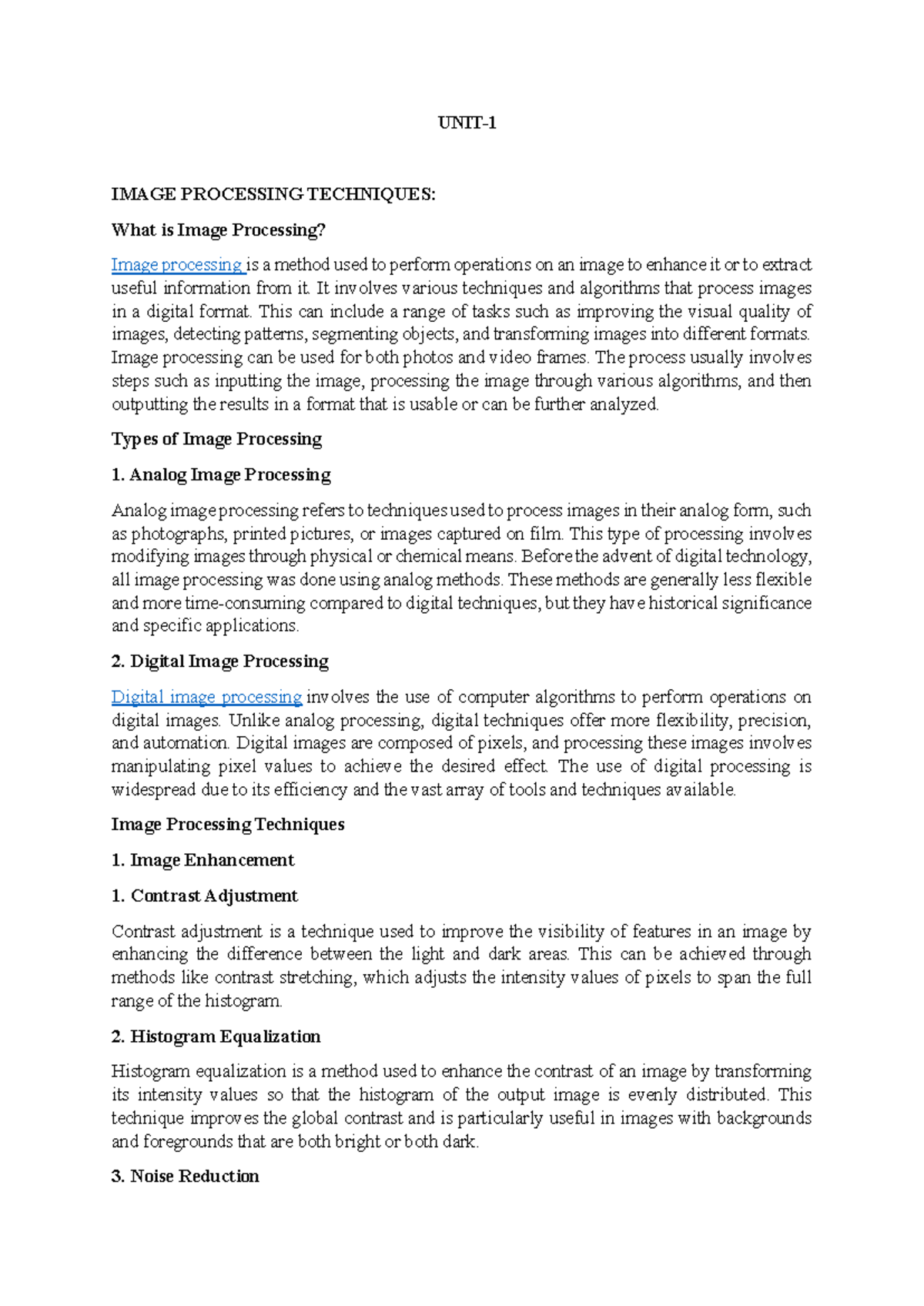 Computer Vision - UNIT 1 Notes: Image Processing Techniques and ...