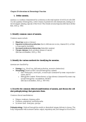 NUR 5461 Chapter 28: Hematologic System Structure and Function Overview ...