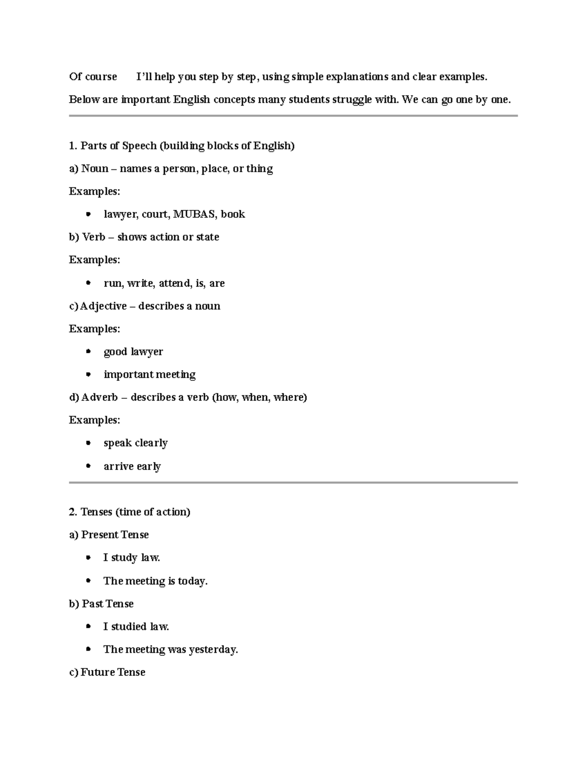 English Concepts Overview: Parts of Speech, Tenses, and More - Studocu