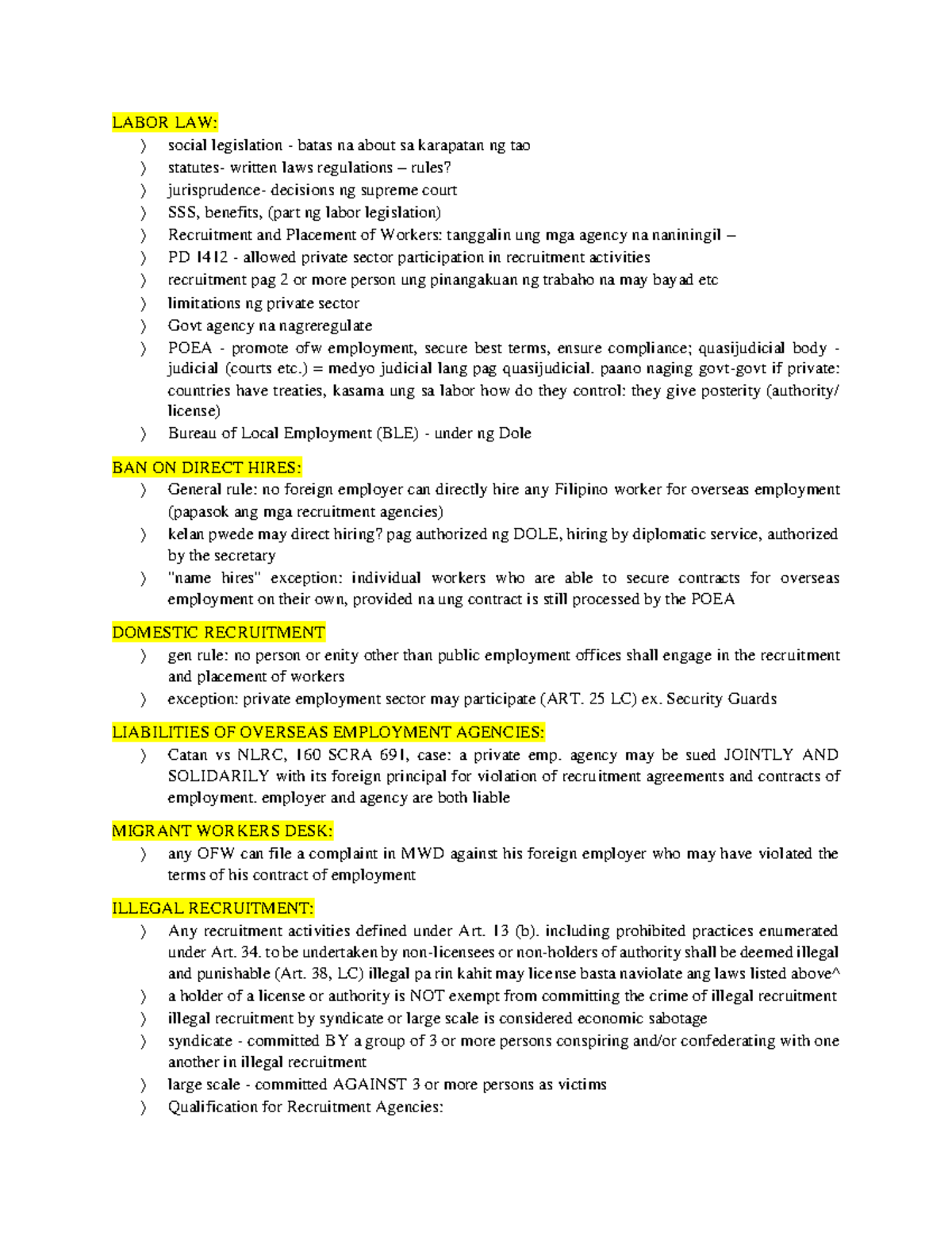 Labor Law Lesson Script: Key Concepts from Day 1 - Studocu