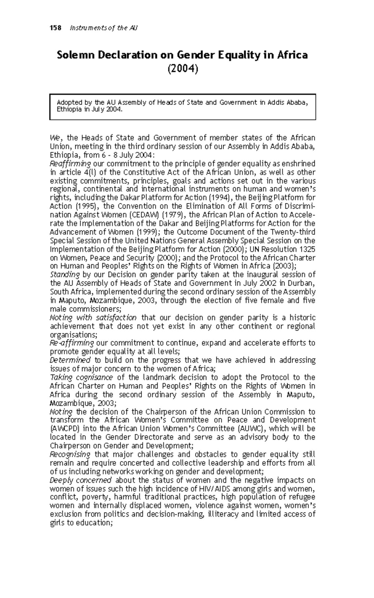 Solemn Declaration on Gender Equality in Africa 2004 - Solemn ...