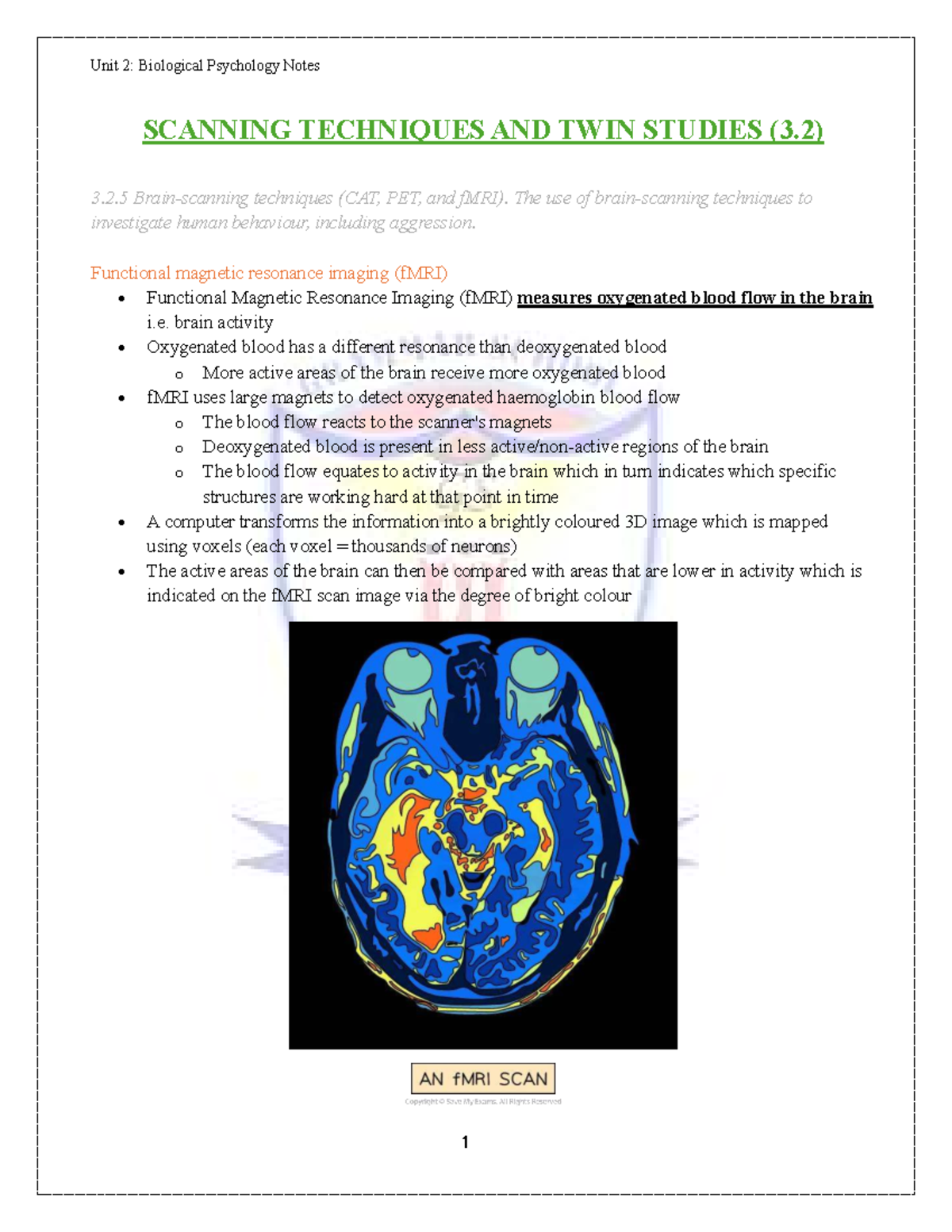 Unit 2: Biological Psychology Notes on Scanning Techniques & Twin ...